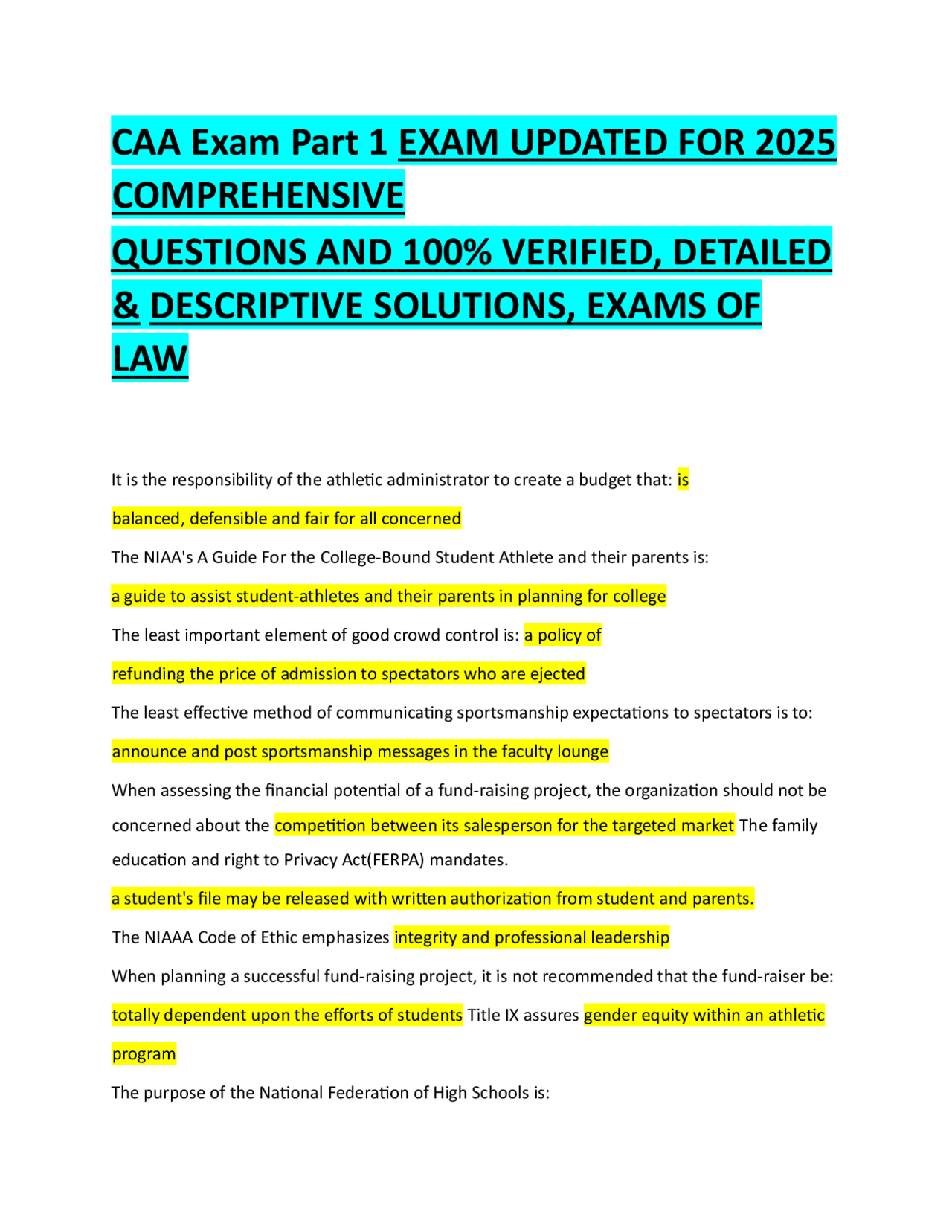 CAA Exam Part 1 EXAM UPDATED FOR 2025 COMPREHENSIVE QUESTIONS AND 100% ...