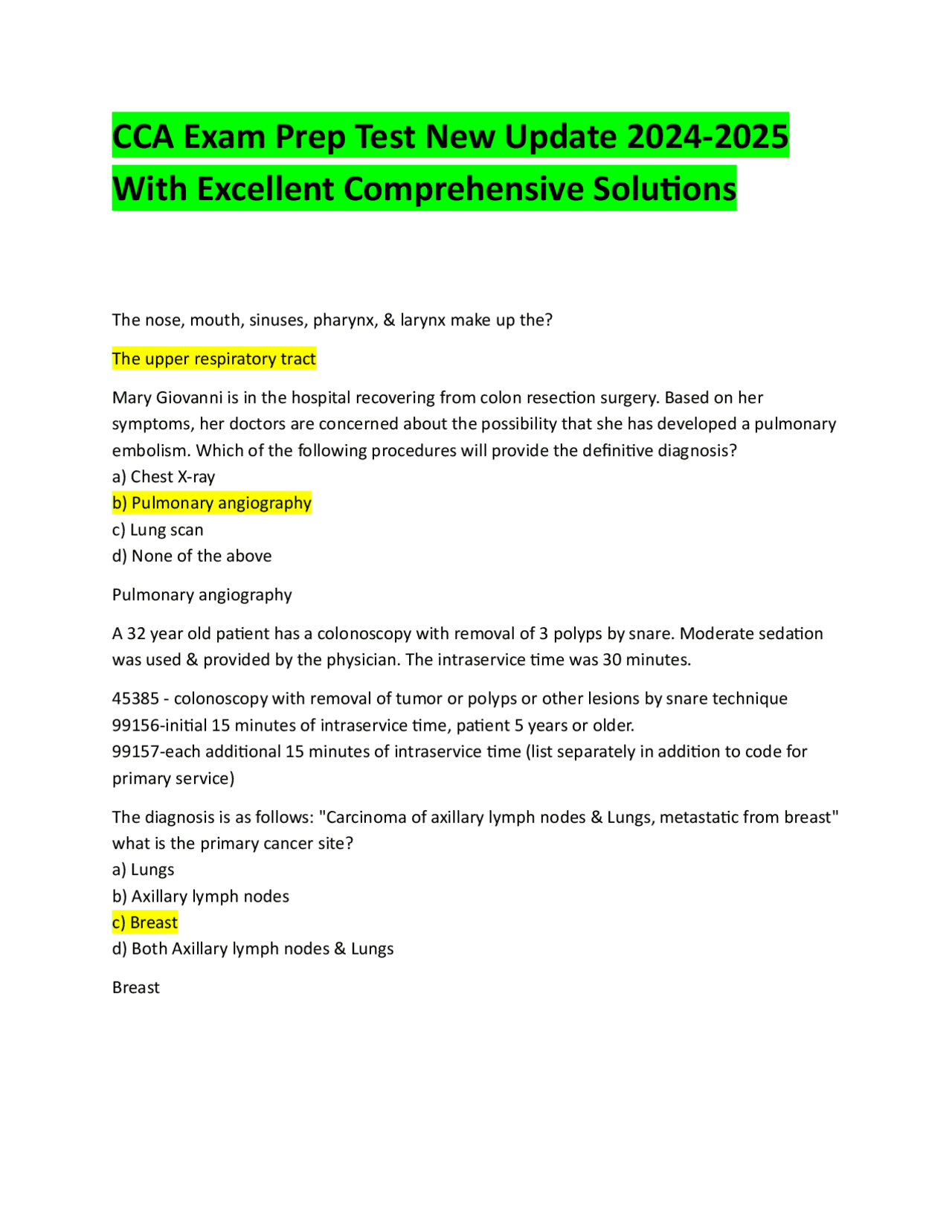 CCA Exam Prep Test New Update 2024-2025 With Excellent Comprehensive ...