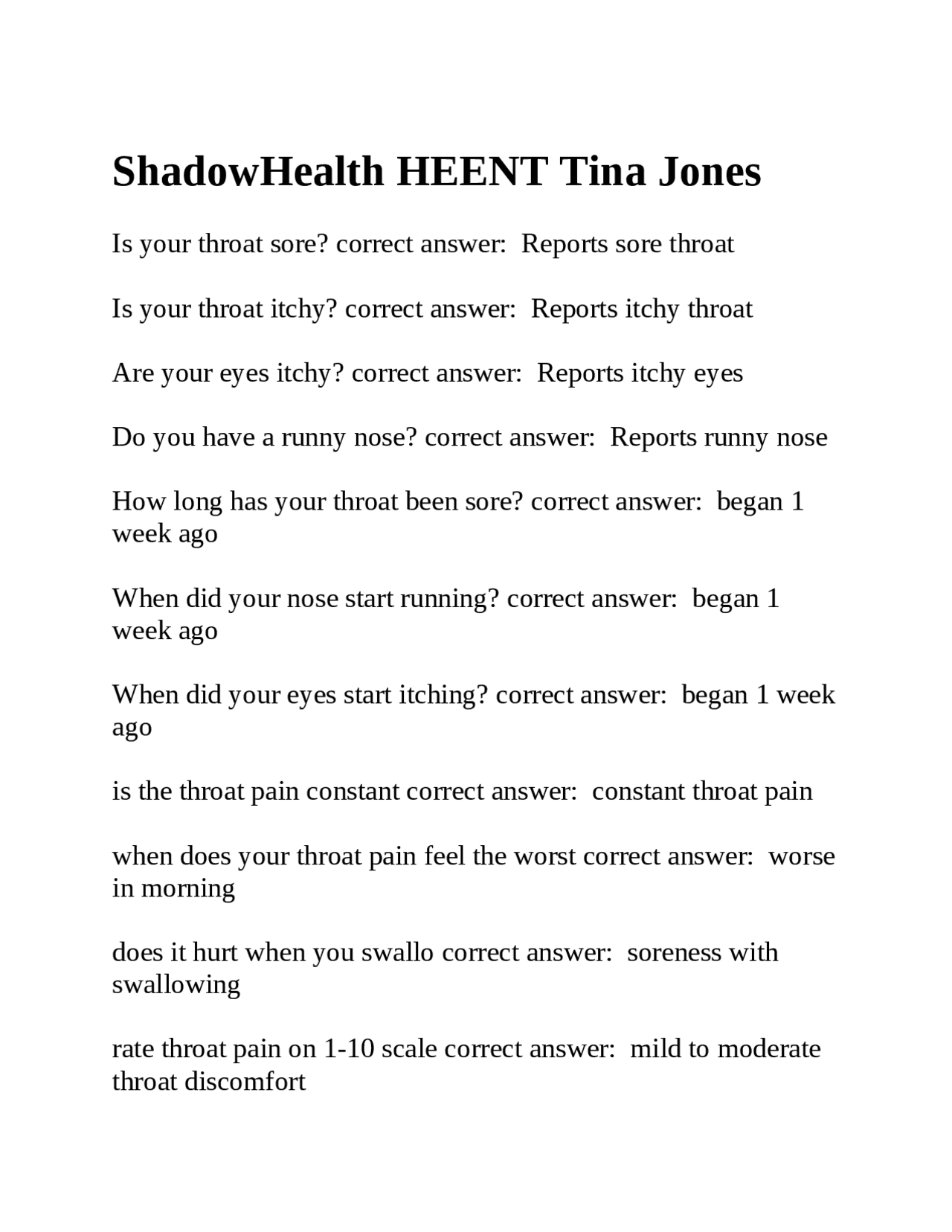 ShadowHealth HEENT Tina Jones | Exams Nursing | Docsity