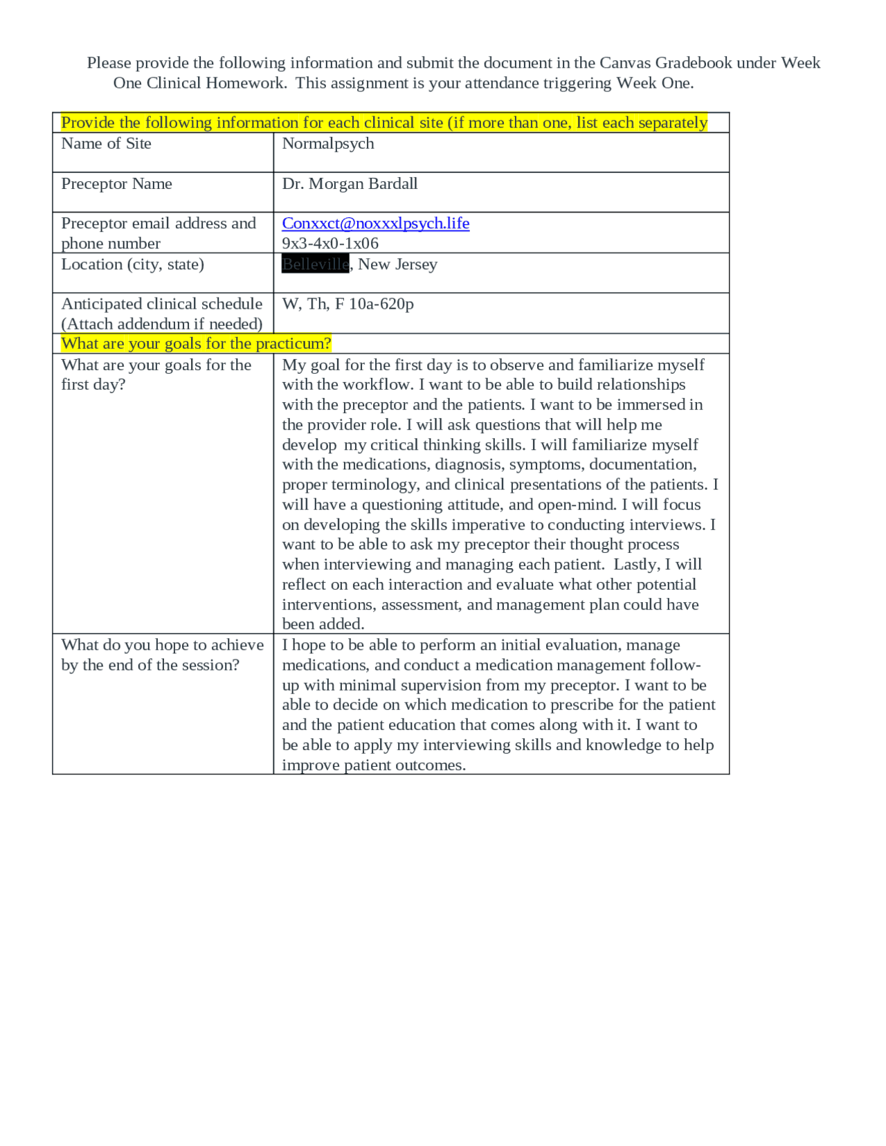 Clinical Practicum: Goals, Expectations, and Medtrics Orientation | Assignments Nursing | Docsity