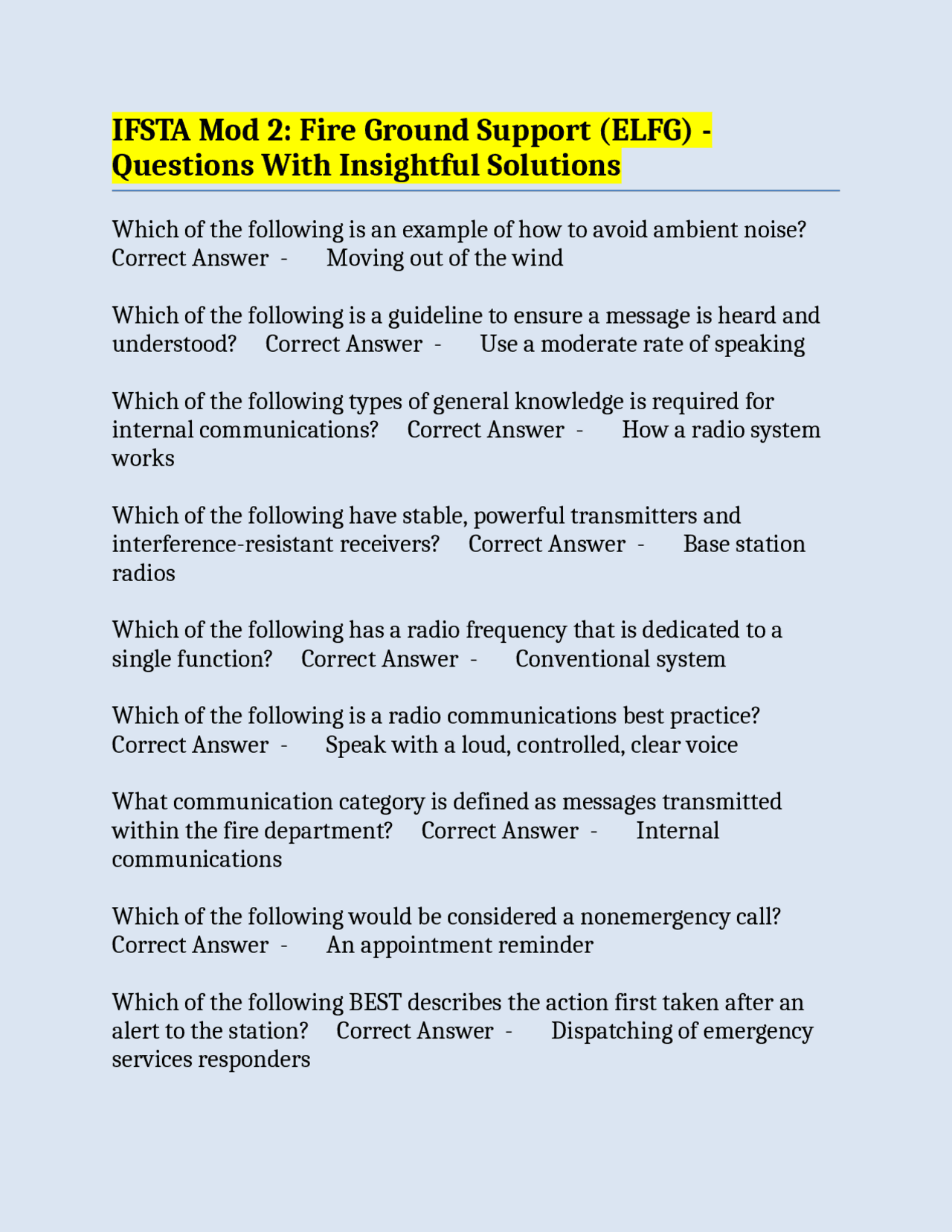 IFSTA Mod 2: Fire Ground Support (ELFG) -Questions With Insightful ...