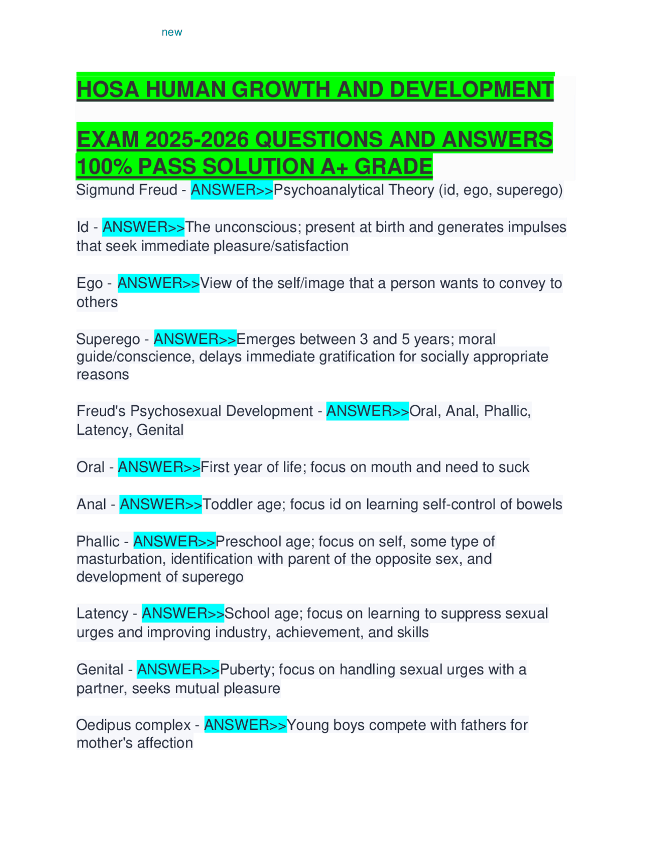 HOSA HUMAN GROWTH AND DEVELOPMENT EXAM 2025-2026 QUESTIONS AND ANSWERS ...