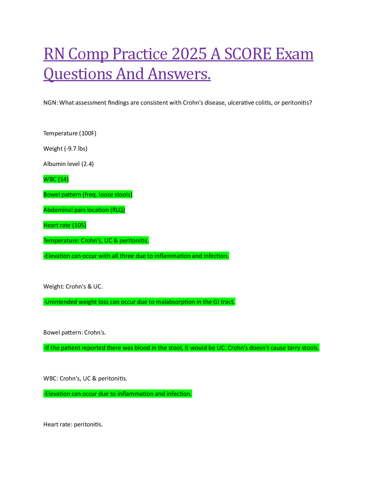 Nursing Exam Questions: Crohn's Disease, Transfusion Reactions, and ...