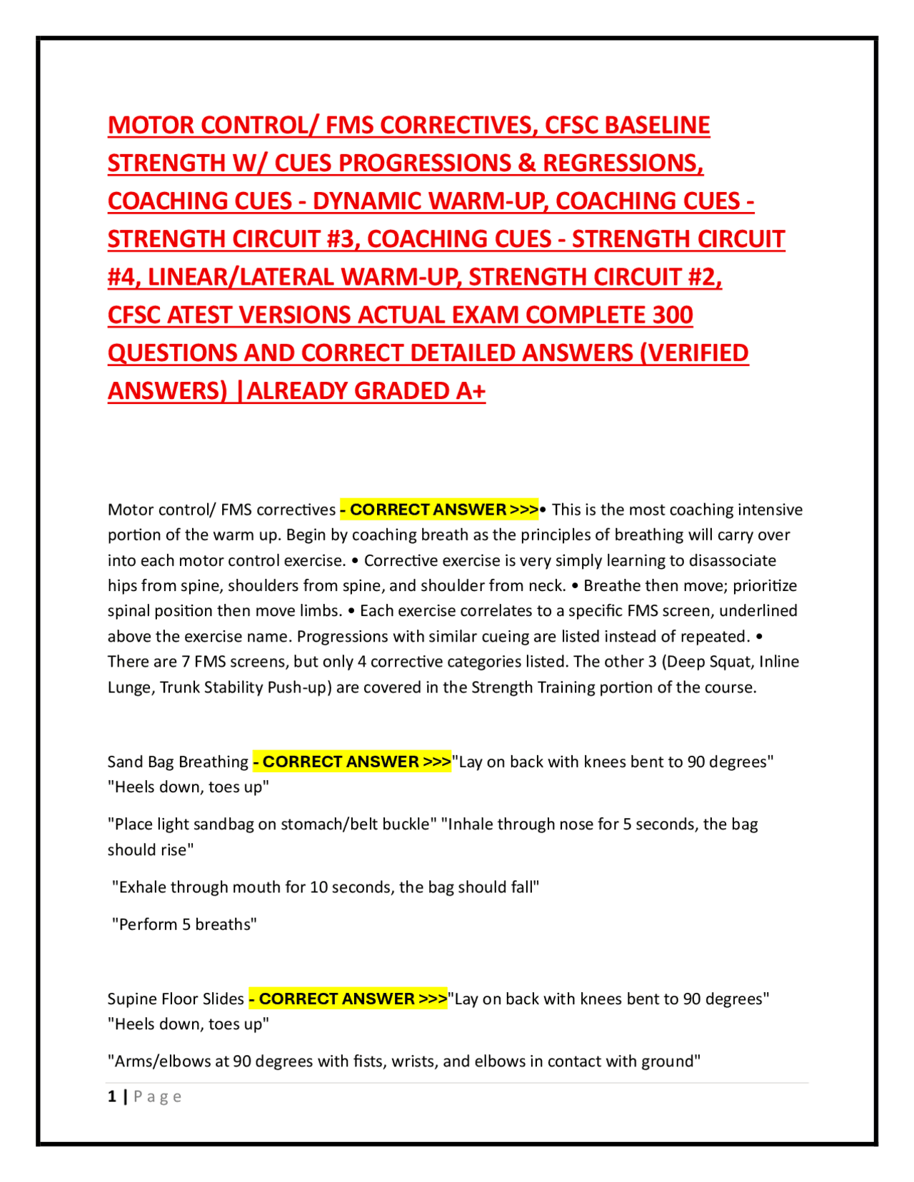MOTOR CONTROL/ FMS CORRECTIVES, CFSC BASELINE STRENGTH W ACTUAL FINAL ...
