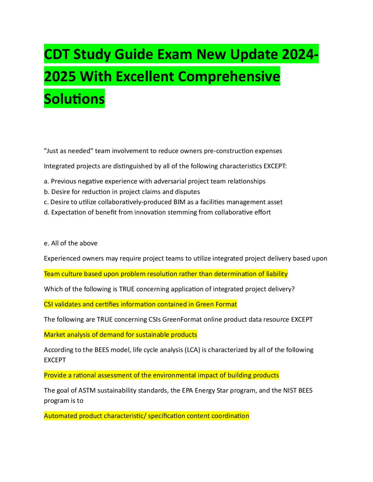 CDT Study Guide Exam New Update 2024 2025 With Excellent Comprehensive ...