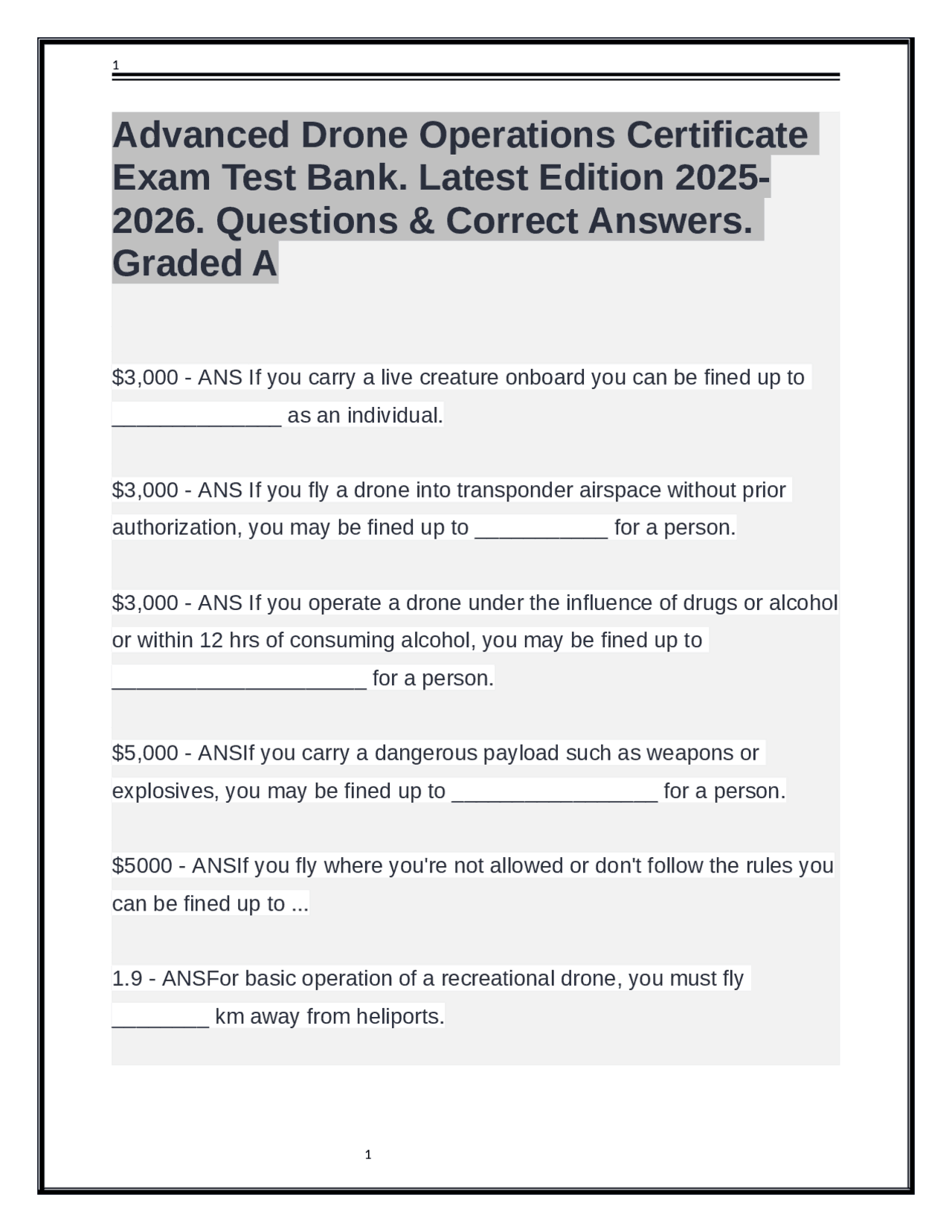 Advanced Drone Operations Certificate Exam Test Bank. Latest Edition ...