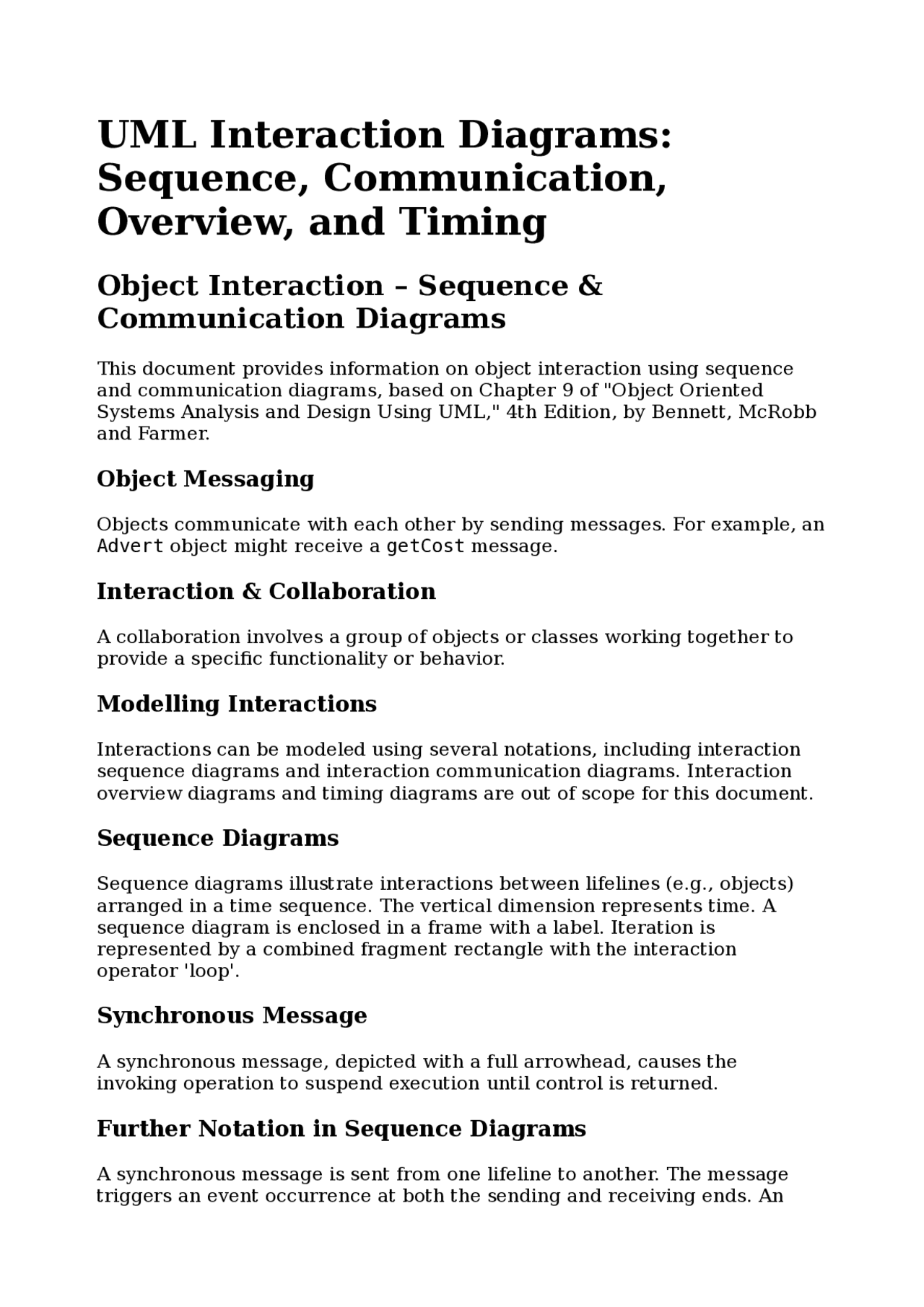 Summary, Object Interaction: Sequence and Communication Diagrams in UML | Summaries Object ...