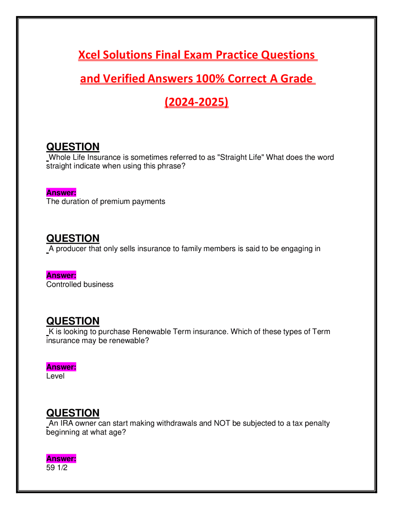 Xcel Solutions Final Exam Practice Questions and Verified Answers 100% ...