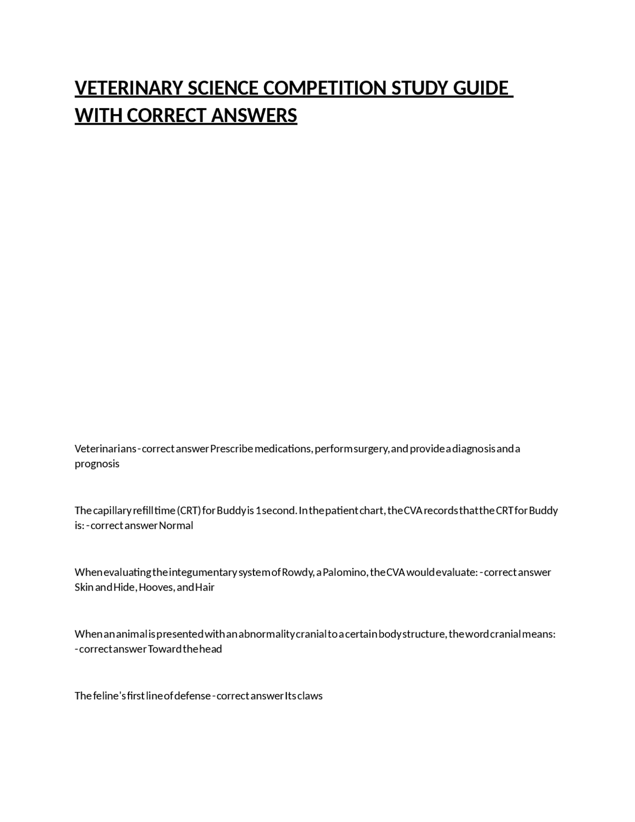 VETERINARY SCIENCE COMPETITION STUDY GUIDE WITH CORRECT ANSWERS ...