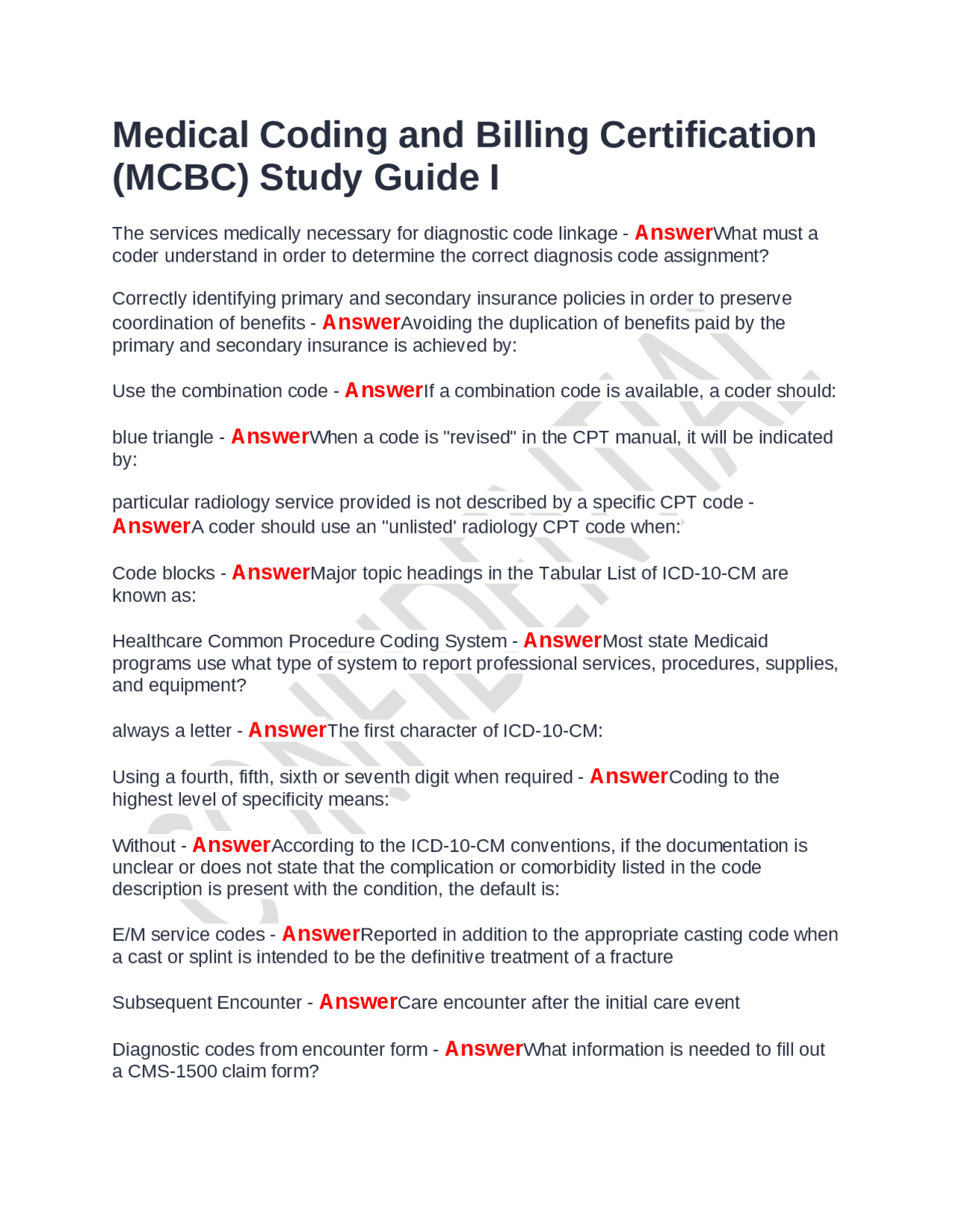 Medical Coding and Billing Certification (MCBC) Study Guide: Questions ...