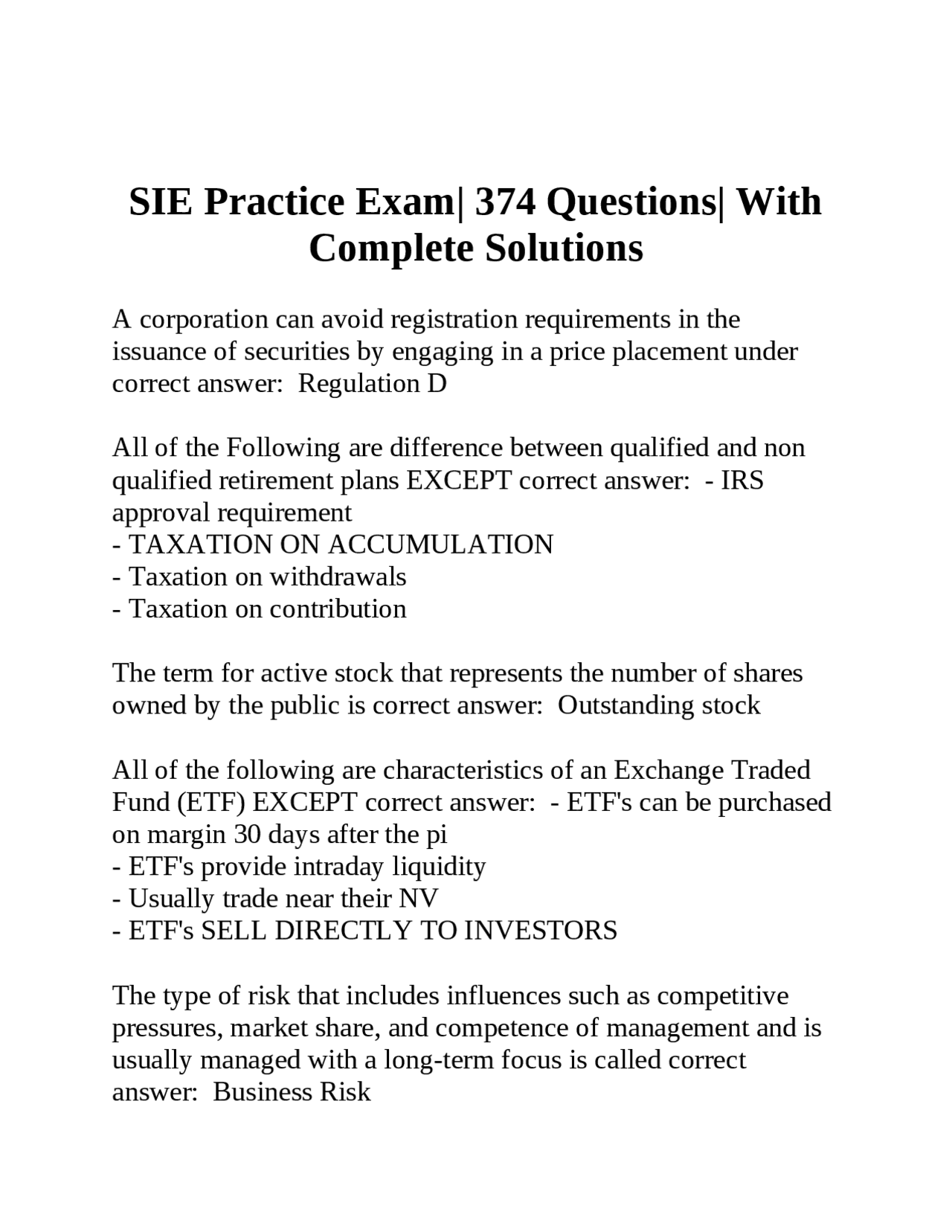 SIE Exam Practice Questions and Answers: Securities Industry Essentials ...