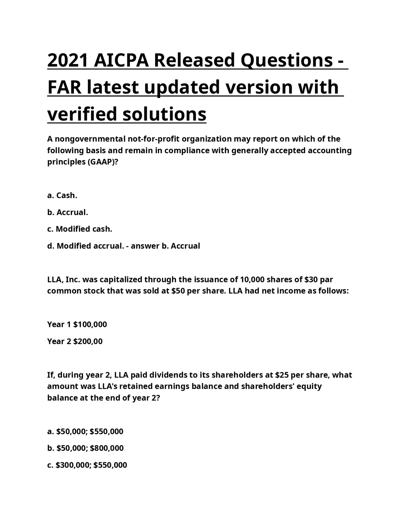 2021 AICPA Released Questions - FAR latest updated version with ...