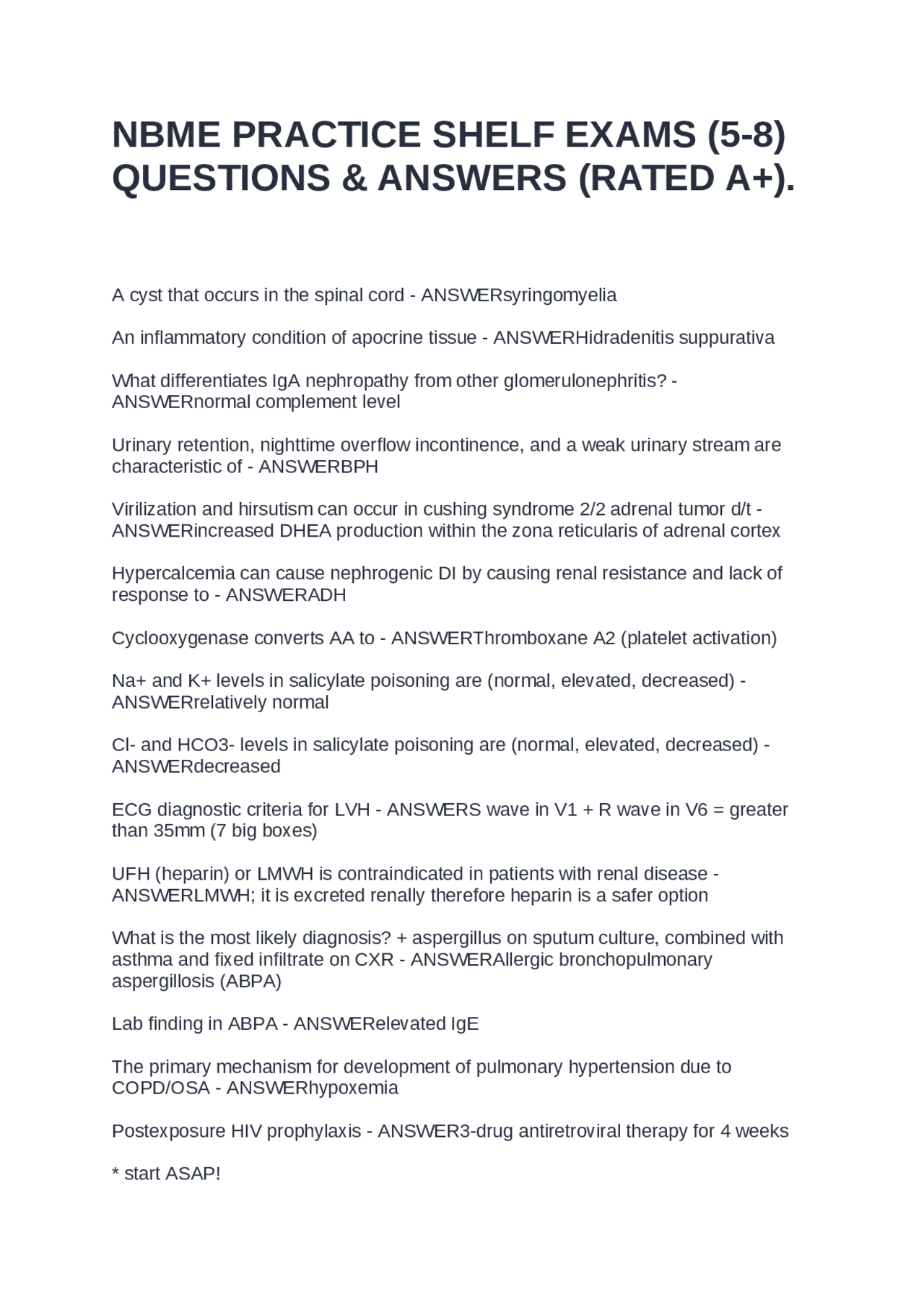 NBME PRACTICE SHELF EXAMS (5-8) QUESTIONS & ANSWERS (RATED A+). | Exams ...