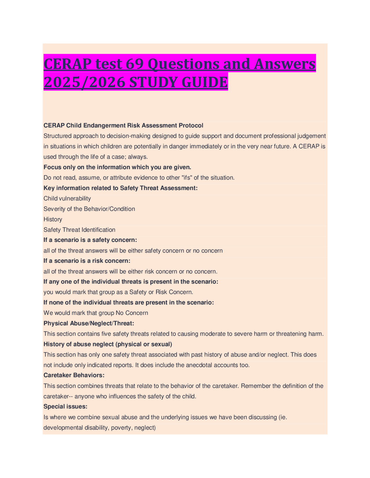 CERAP test 69 Questions and Answers 2025/2026 STUDY GUIDE | Exams ...