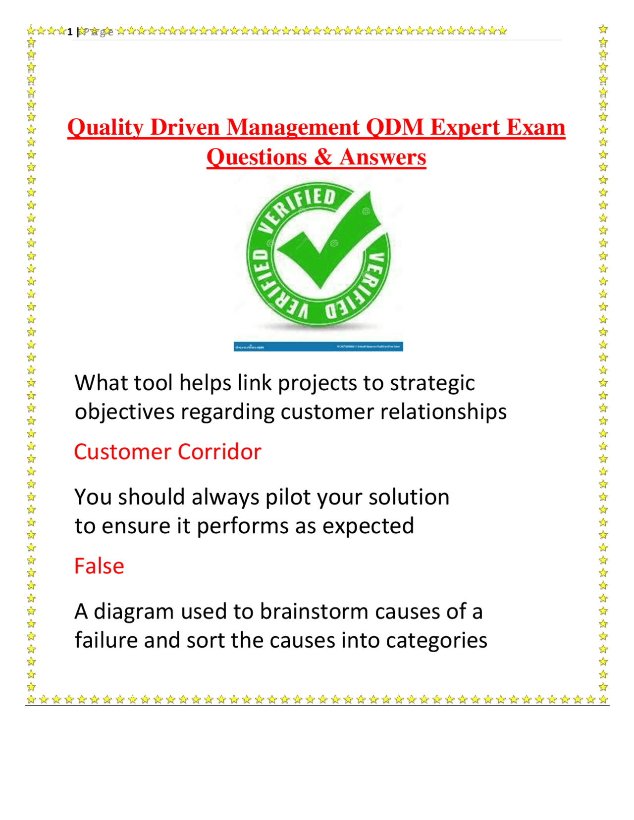 Quality Driven Management (QDM) Expert Exam: Questions and Answers ...