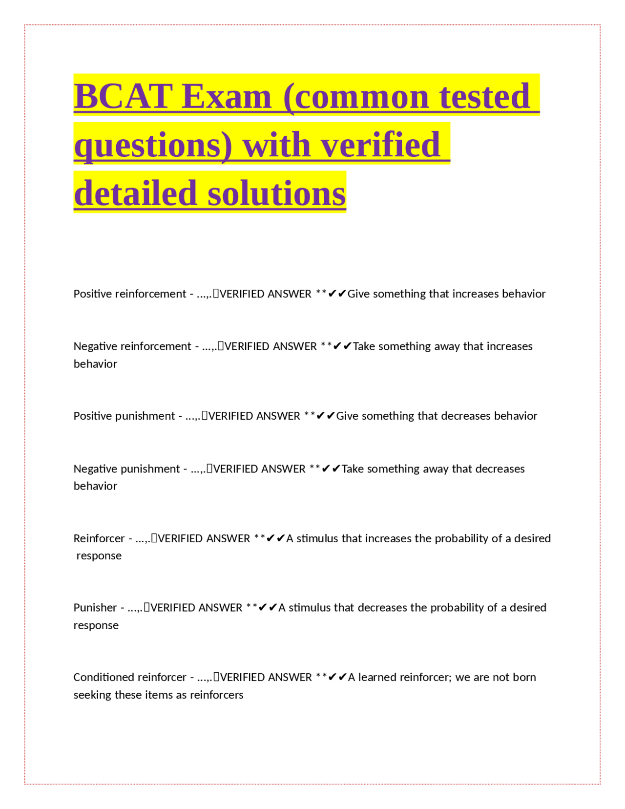 BCAT Exam (most common tested questions) with verified detailed ...