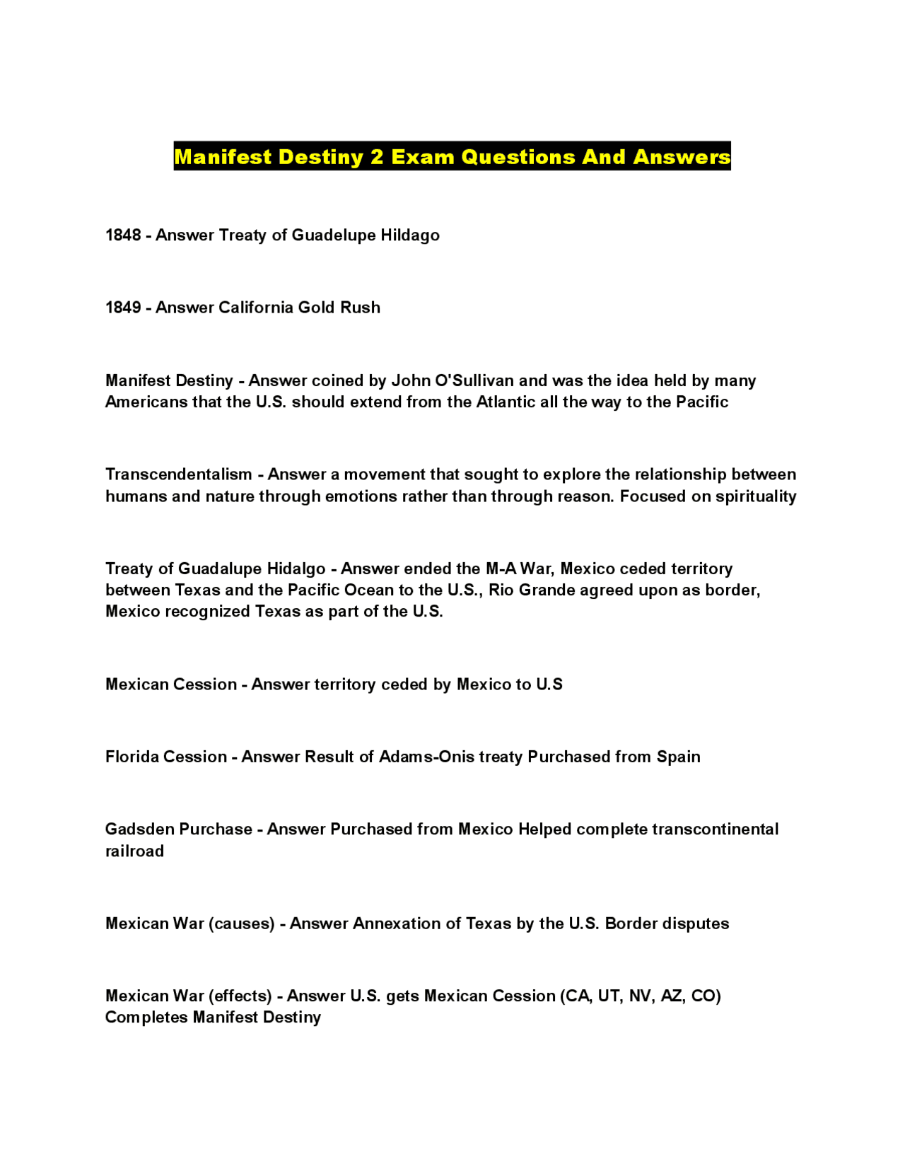 Manifest Destiny: Key Questions and Answers for US History Students ...