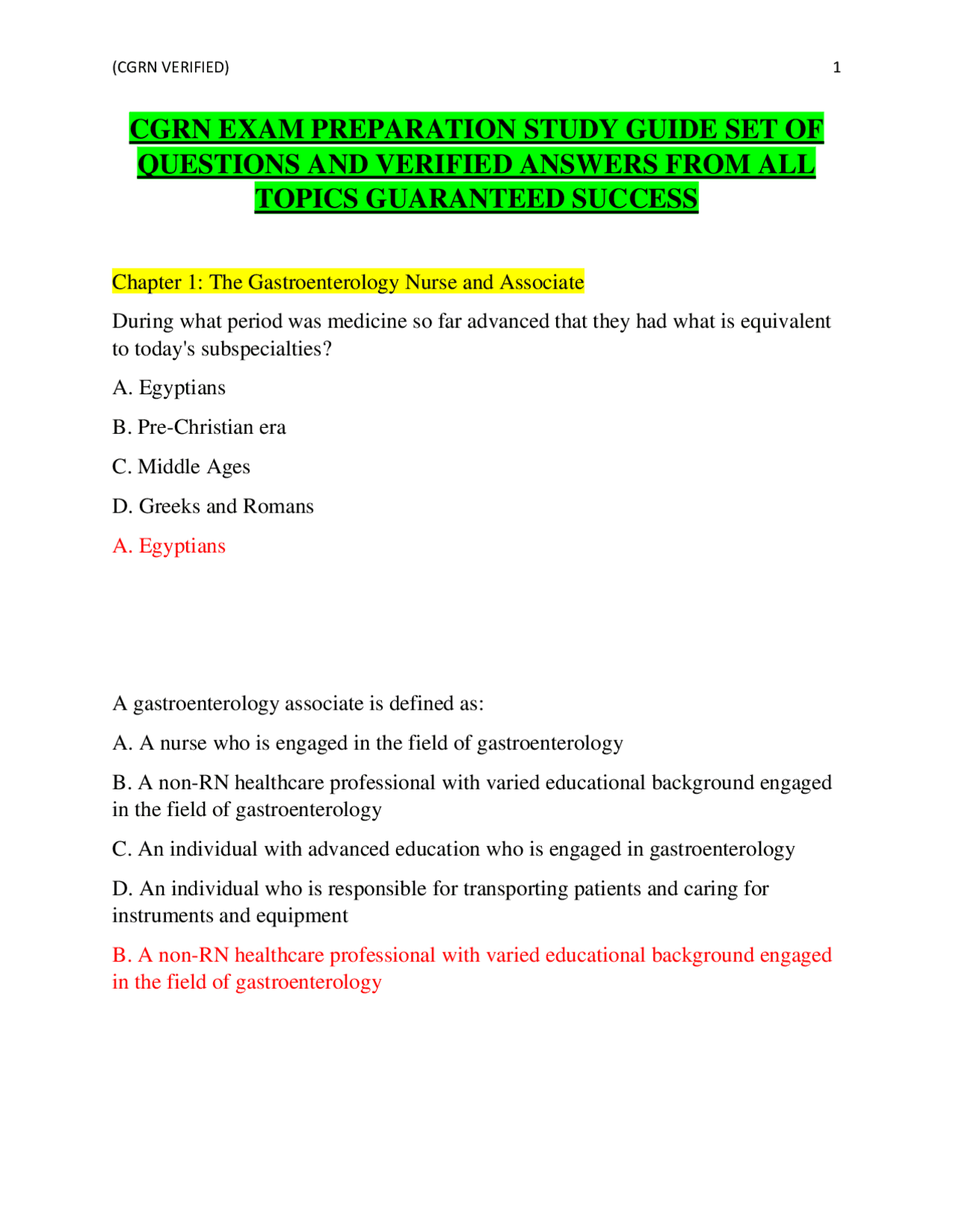 CGRN EXAM PREPARATION STUDY GUIDE SET OF QUESTIONS AND VERIFIED ANSWERS ...
