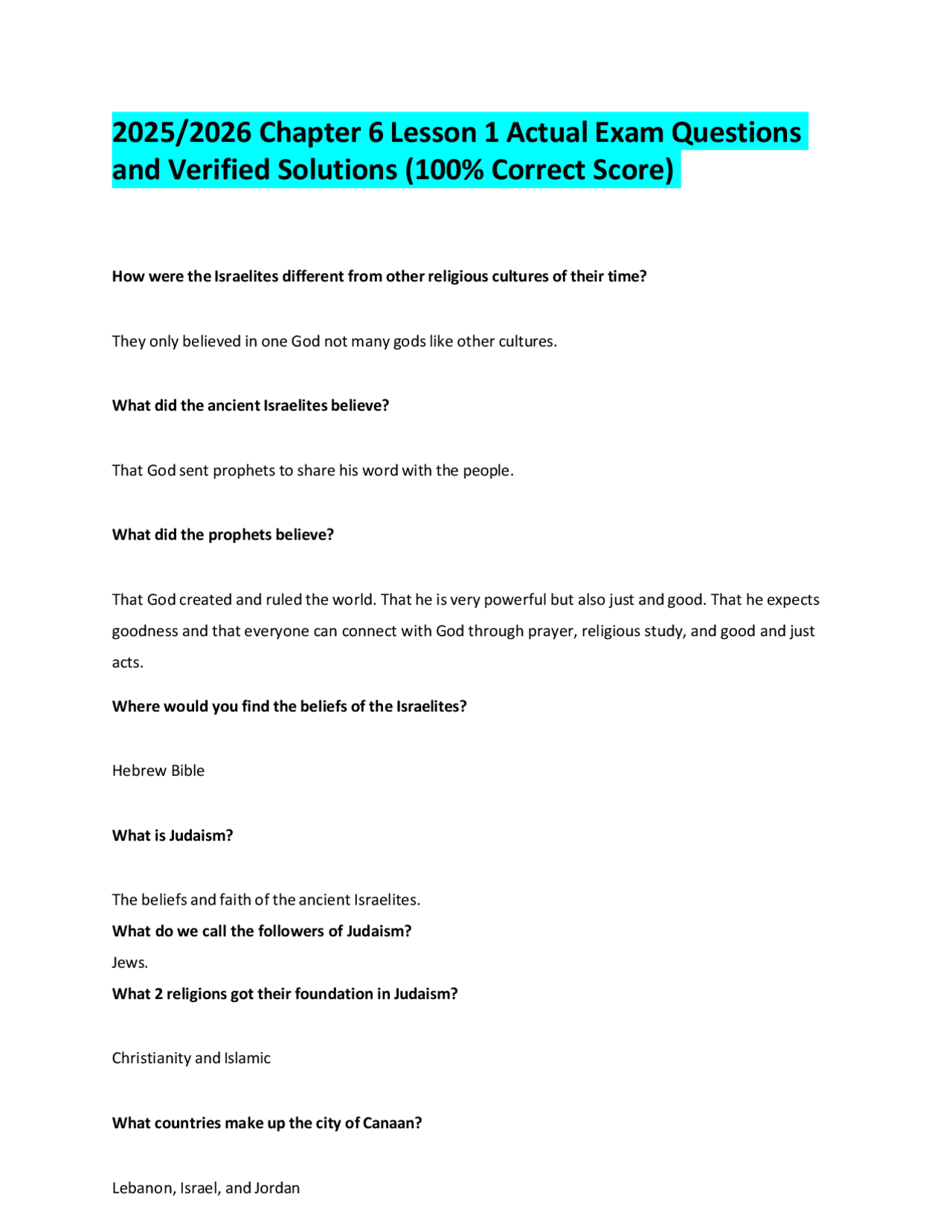 2025/2026 Chapter 6 Lesson 1 Actual Exam Questions and Verified ...
