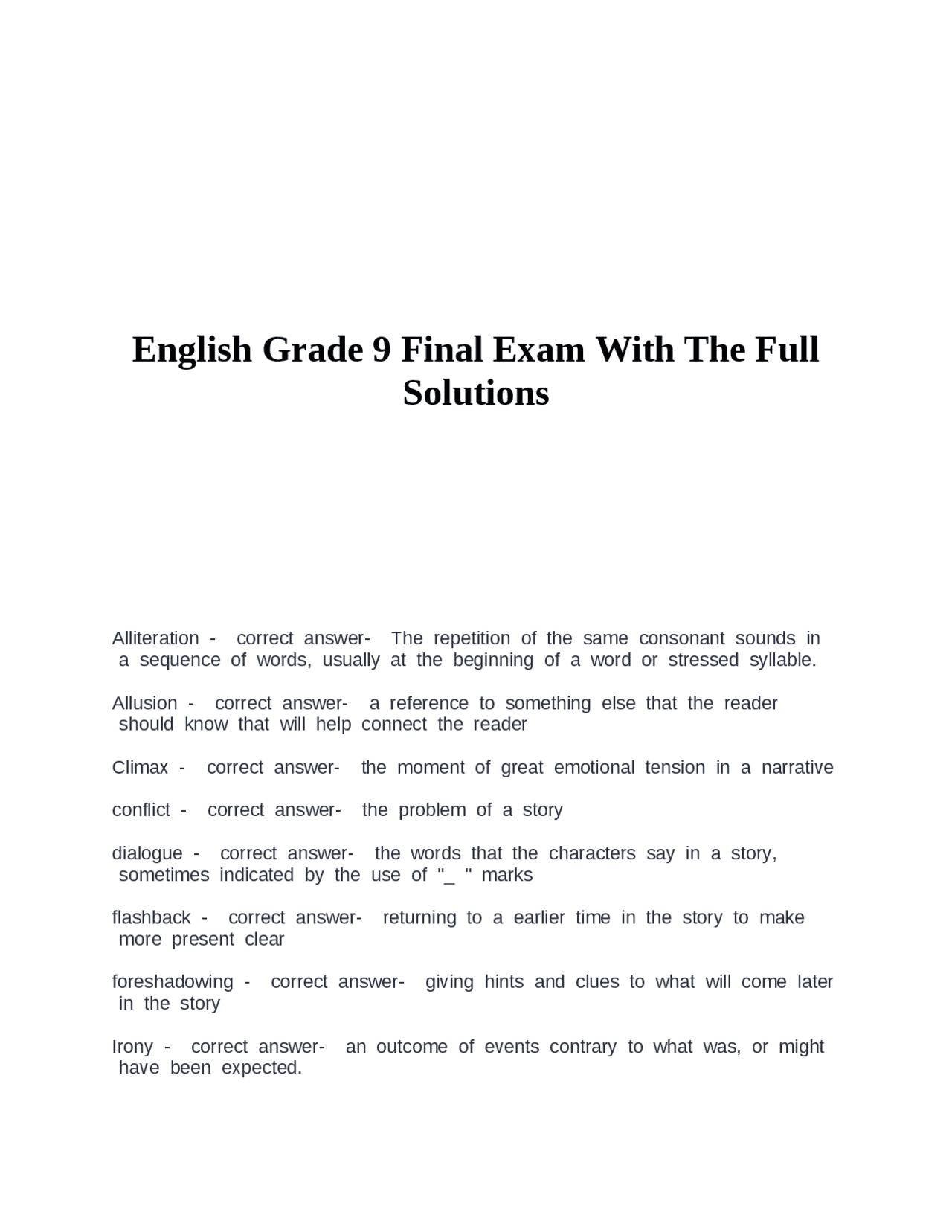 English Grade 9 Final Exam With The Full Solutions | Exams Science ...