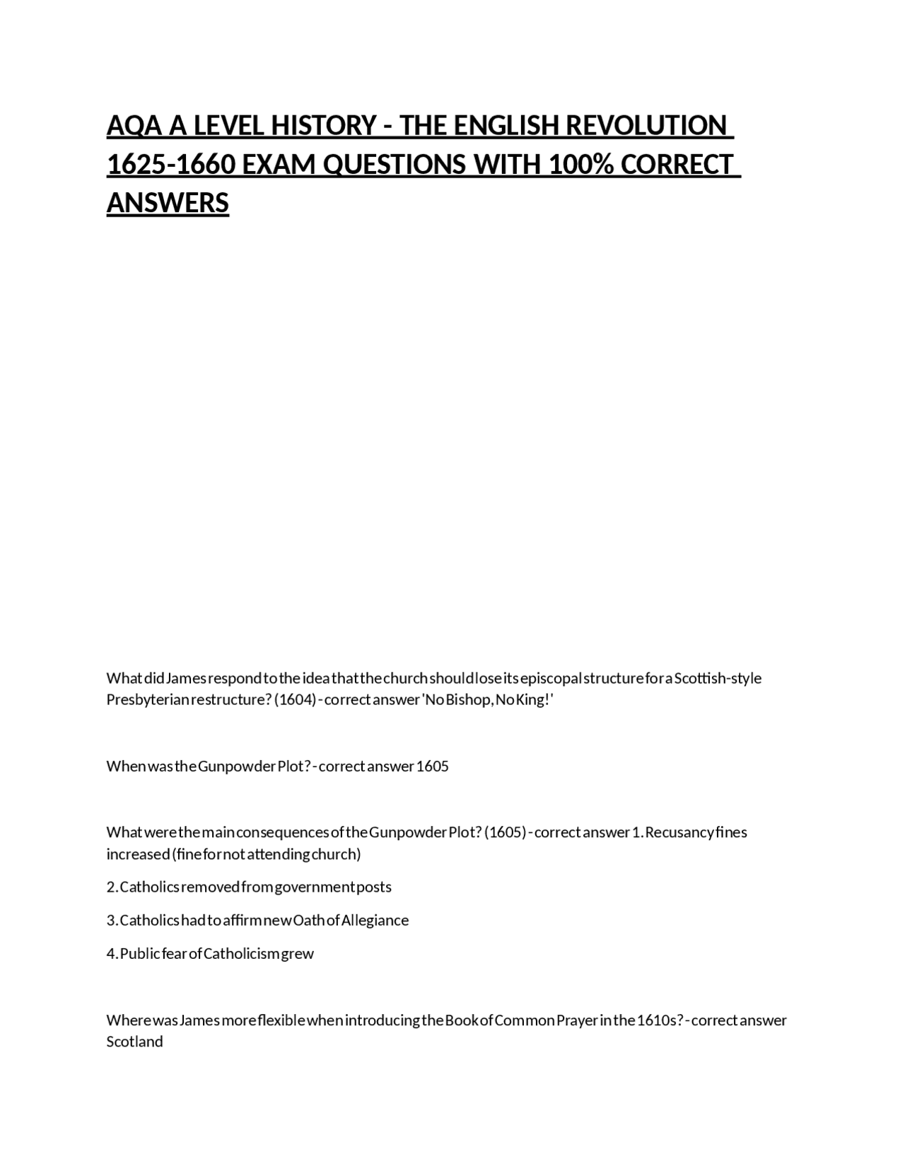 AQA A LEVEL HISTORY - THE ENGLISH REVOLUTION 1625-1660 EXAM QUESTIONS ...