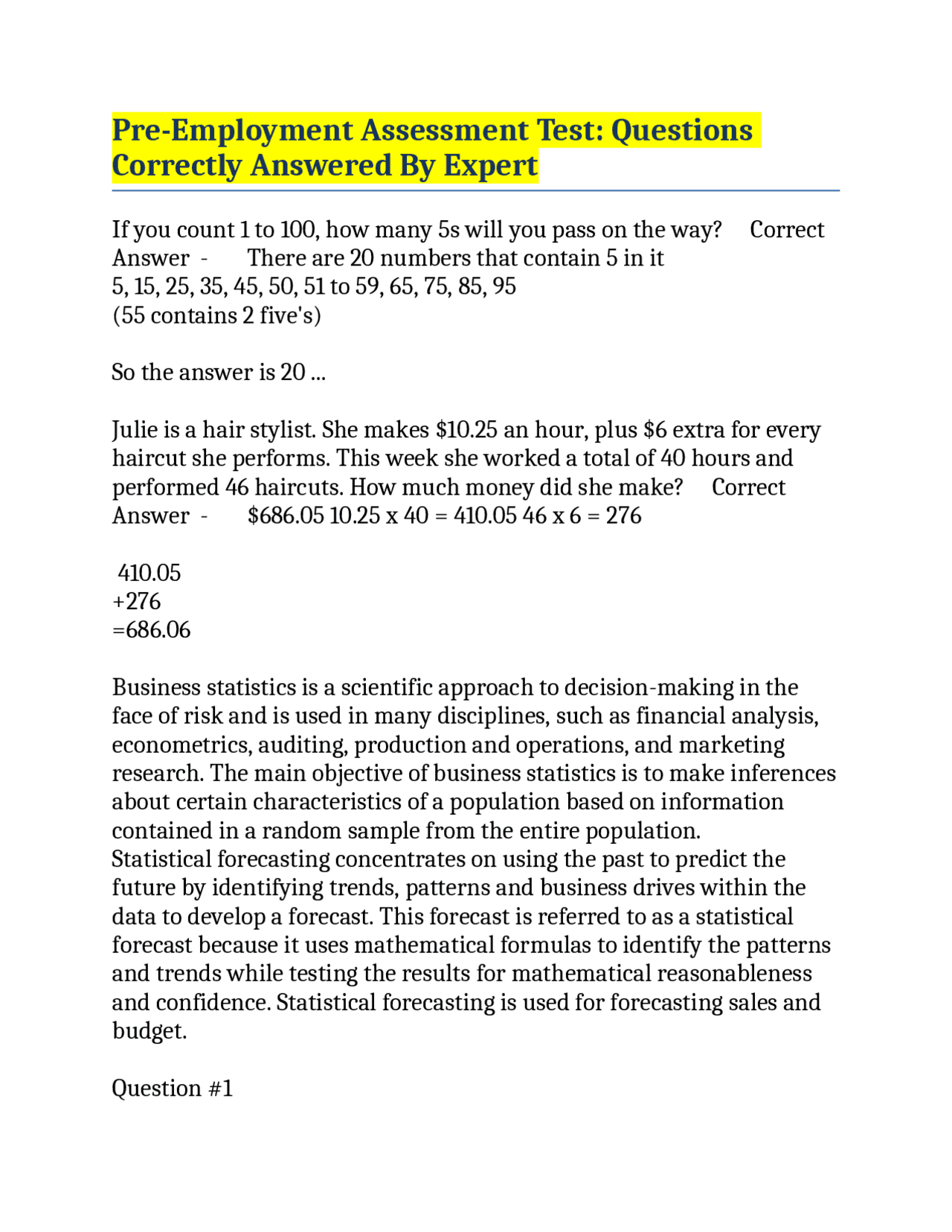 Pre-Employment Assessment Test: Questions Correctly Answered By Expert ...