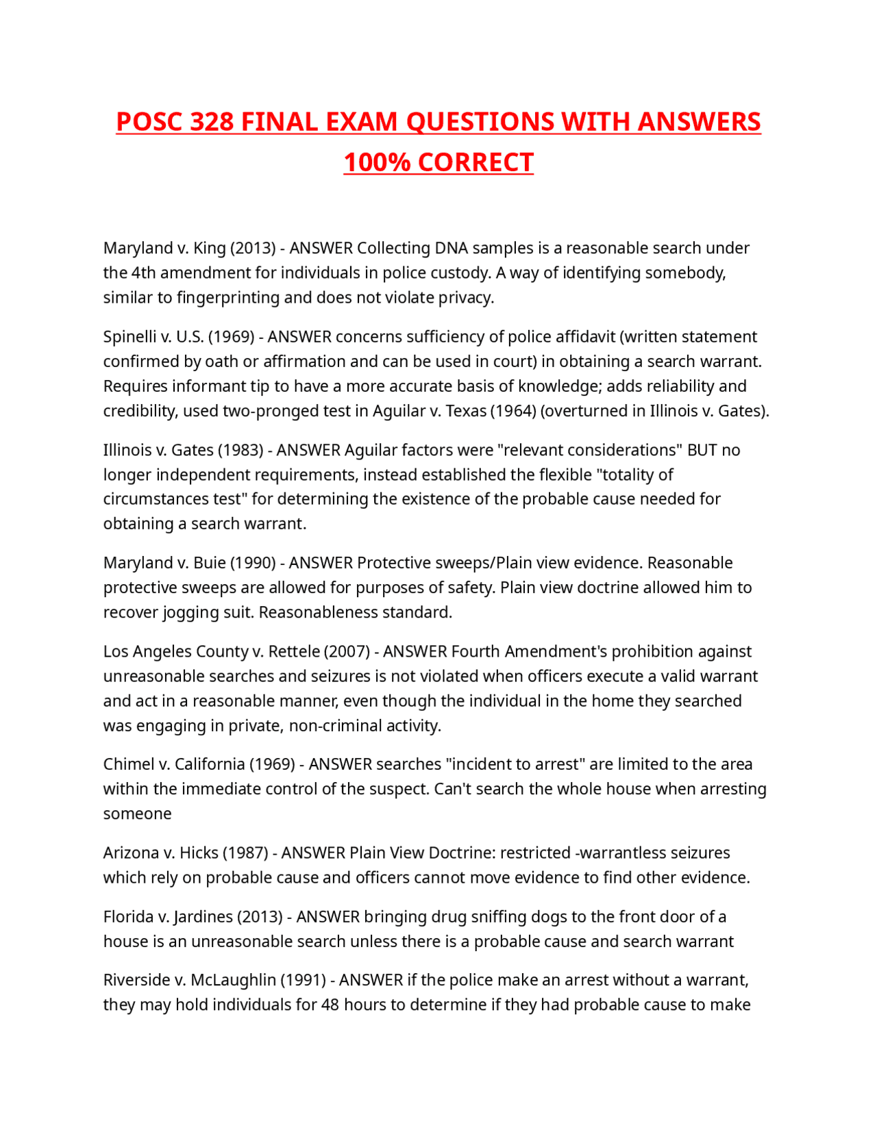 POSC 328 FINAL EXAM QUESTIONS WITH ANSWERS 100% CORRECT. | Exams ...