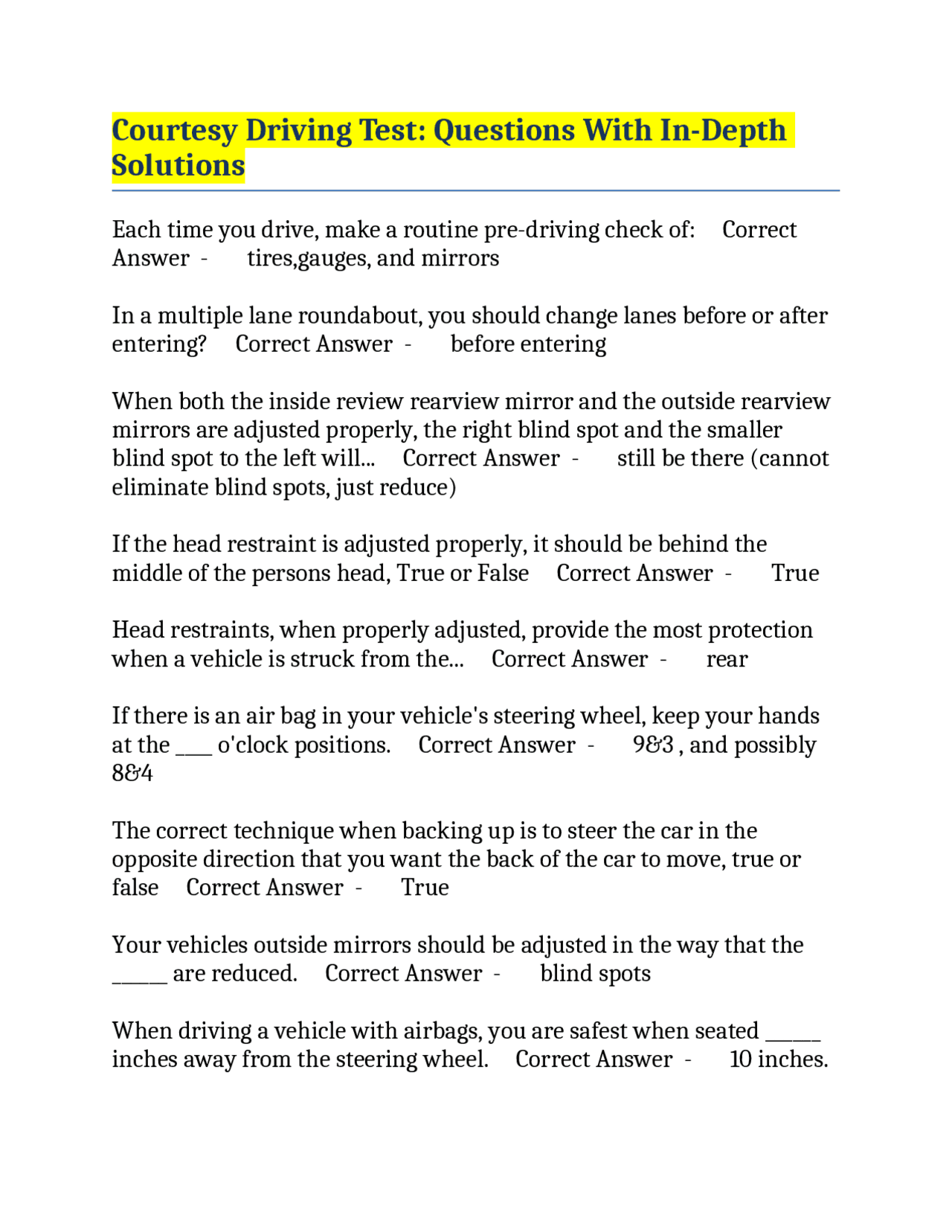 Driving Test Questions and Answers: A Comprehensive Study Guide | Exams ...