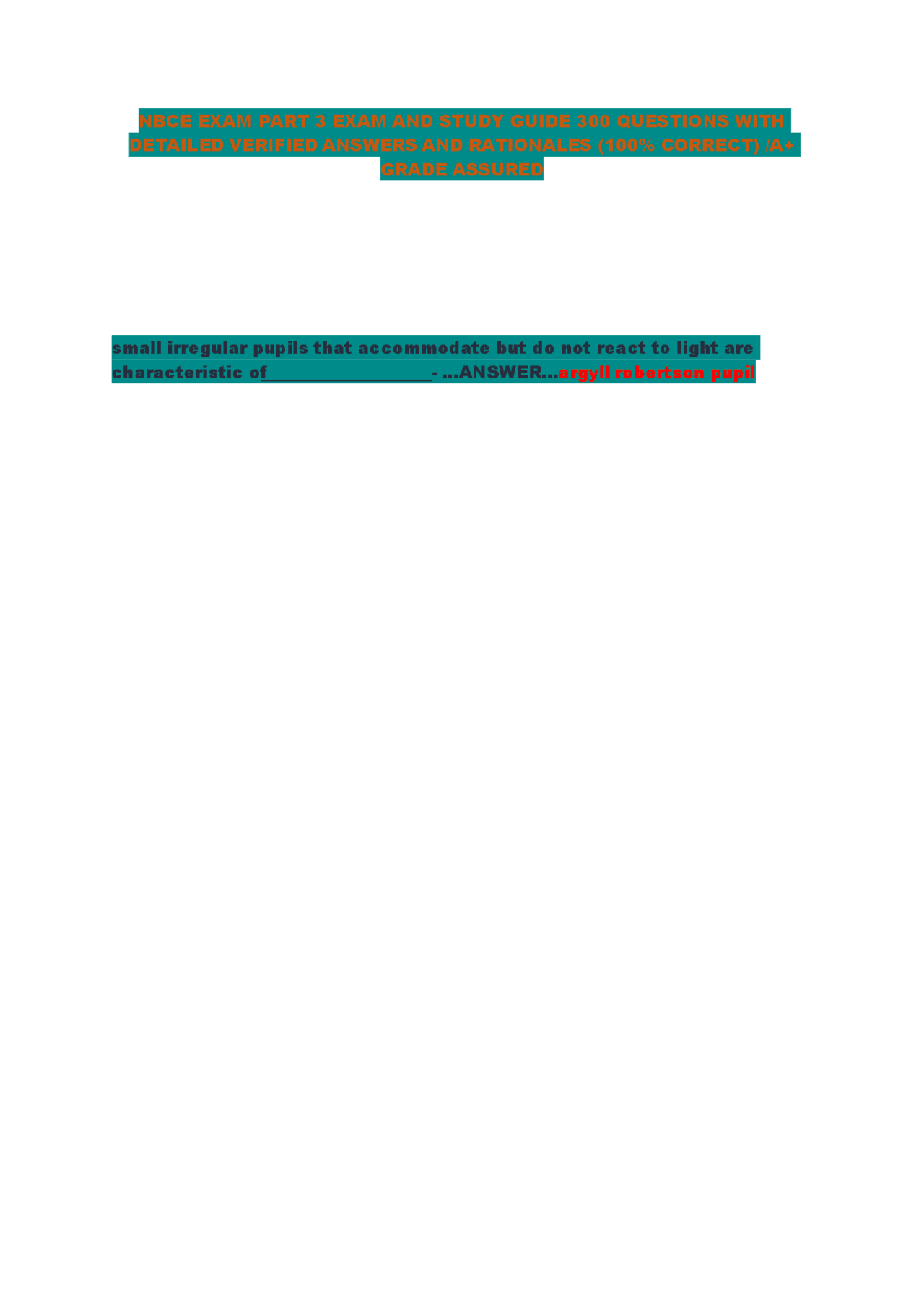 NBCE EXAM PART 3 .pdf | Exams Nursing | Docsity