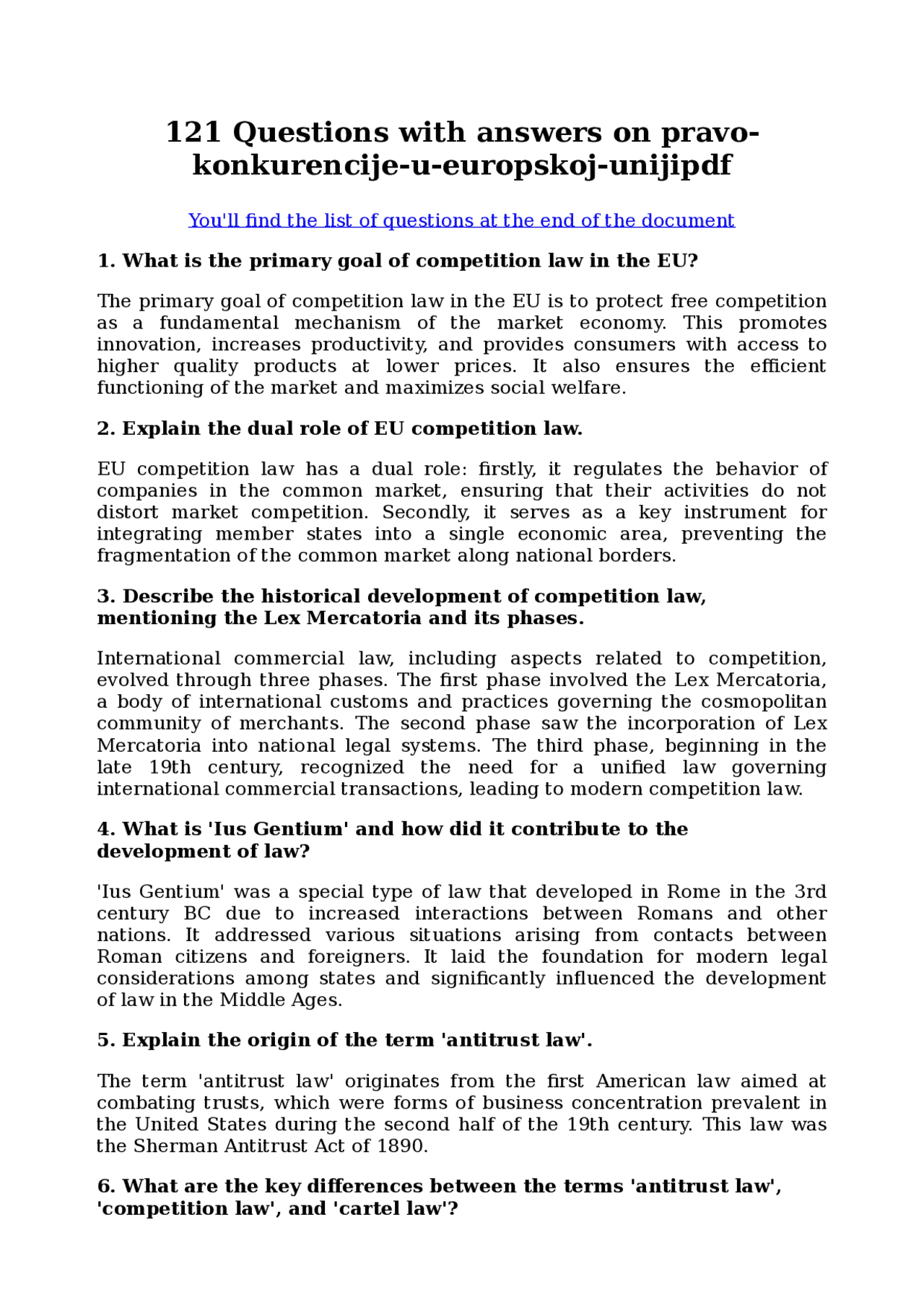 Questions and answers, Analysis of the Legal Framework for Competition Protection in the E ...