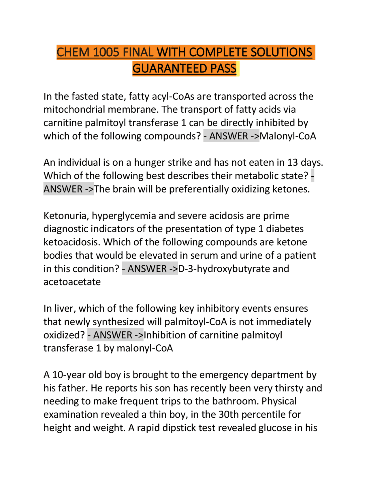 CHEM 1005 FINAL WITH COMPLETE SOLUTIONS GUARANTEED PASS. | Exams ...