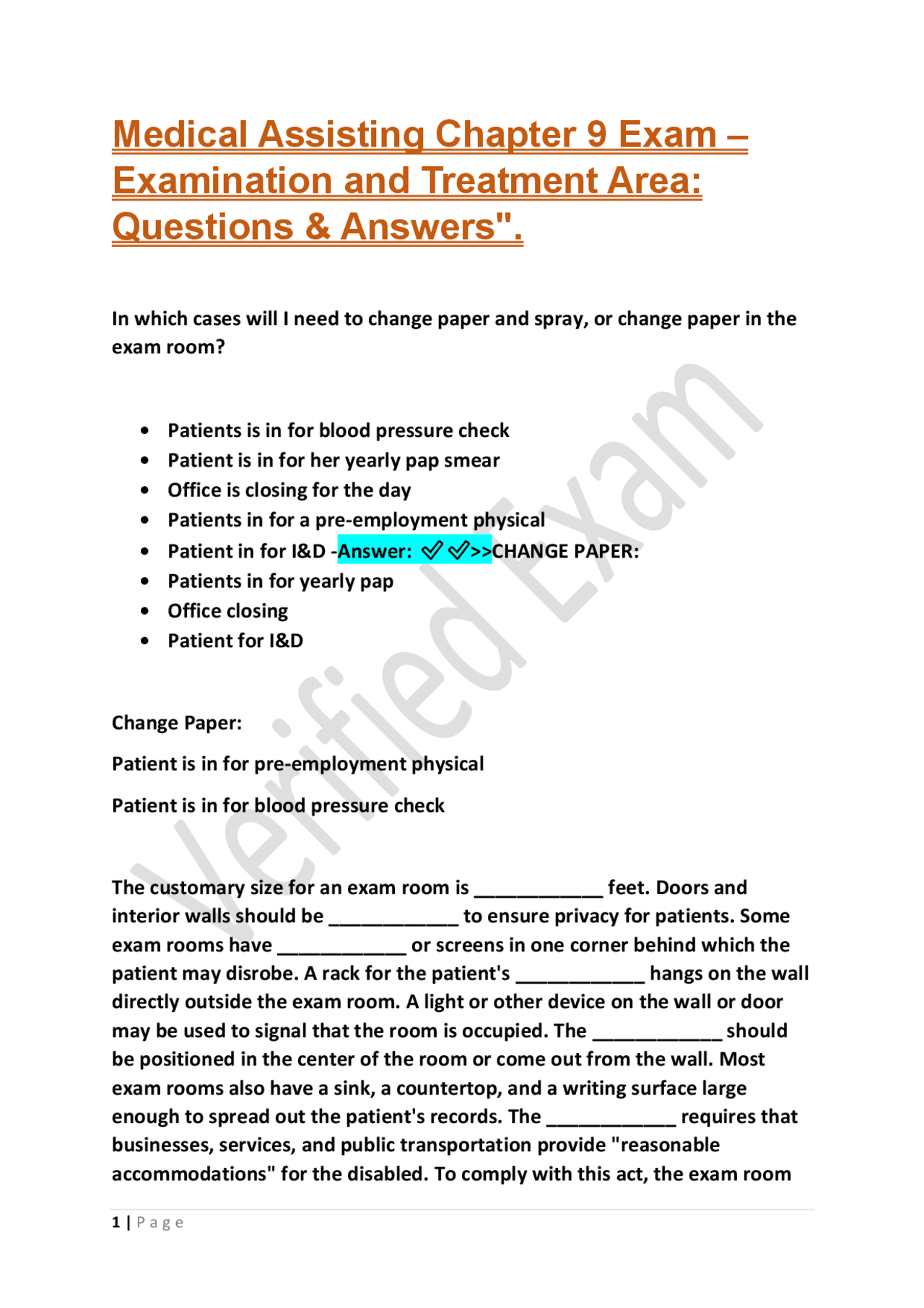 Medical Assisting Chapter 9 Exam – Examination and Treatment Area ...