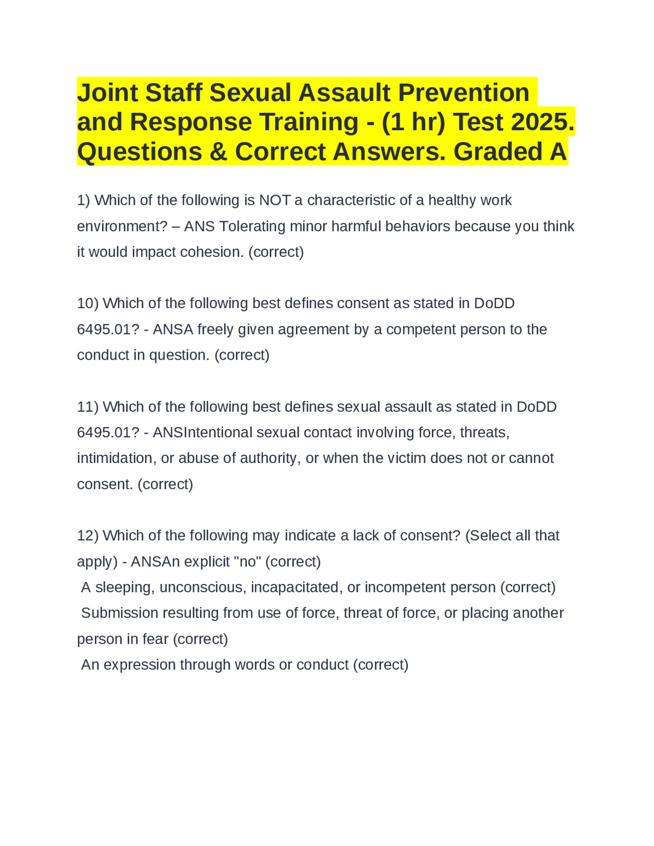 Joint Staff Sexual Assault Prevention and Response Training - (1 hr ...