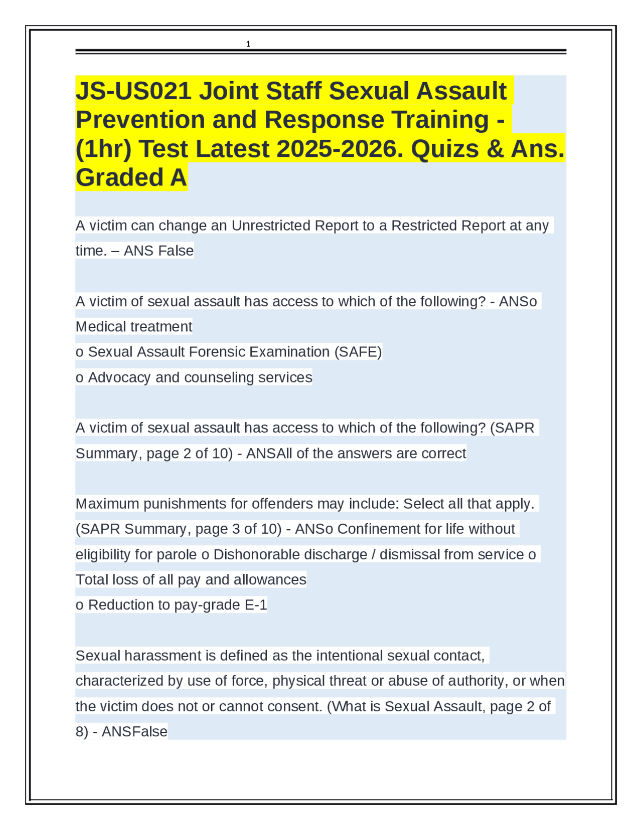 JS-US021 Joint Staff Sexual Assault Prevention and Response Training ...