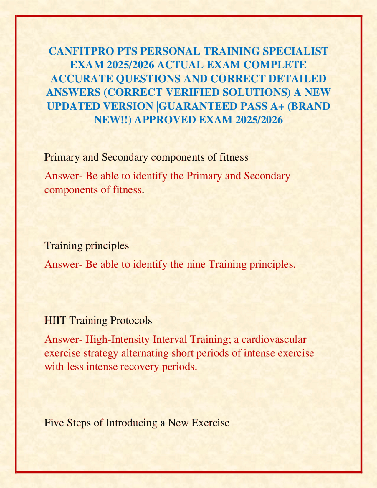 CANFITPRO PTS PERSONAL TRAINING SPECIALIST EXAM 2025/2026 ACTUAL EXAM ...