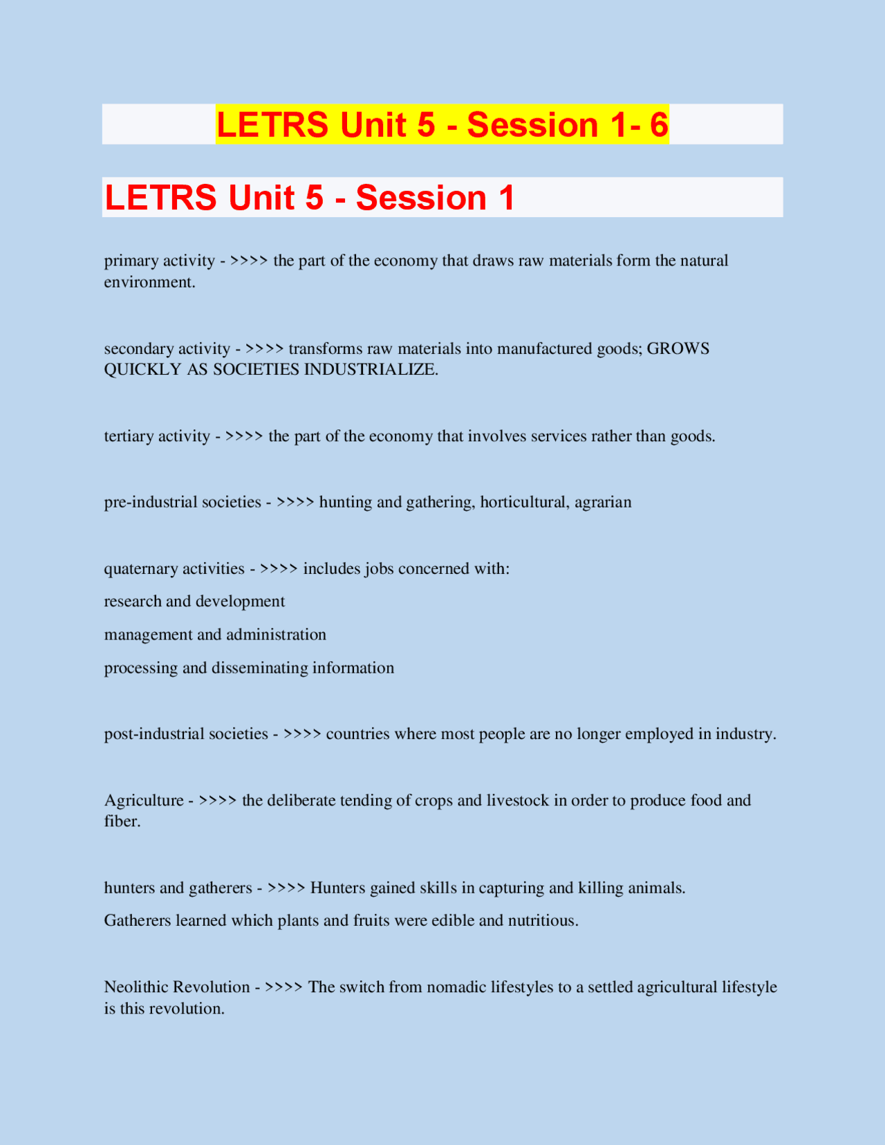 LETRS Unit 5 - Session 1- 6 Questions and Answers | Exams English Language | Docsity