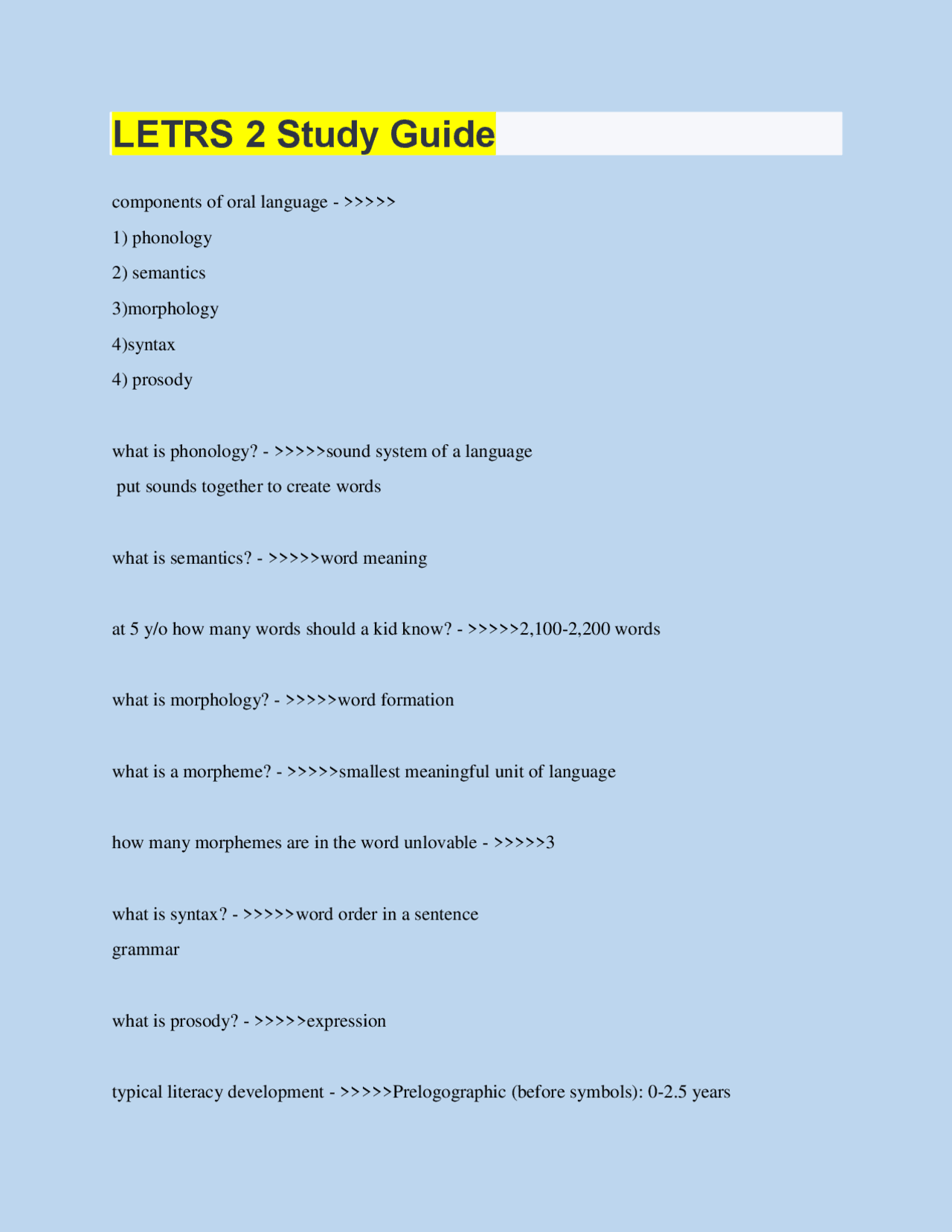 LETRS 2 Study Guide Questions and Answers | Exams English Language ...