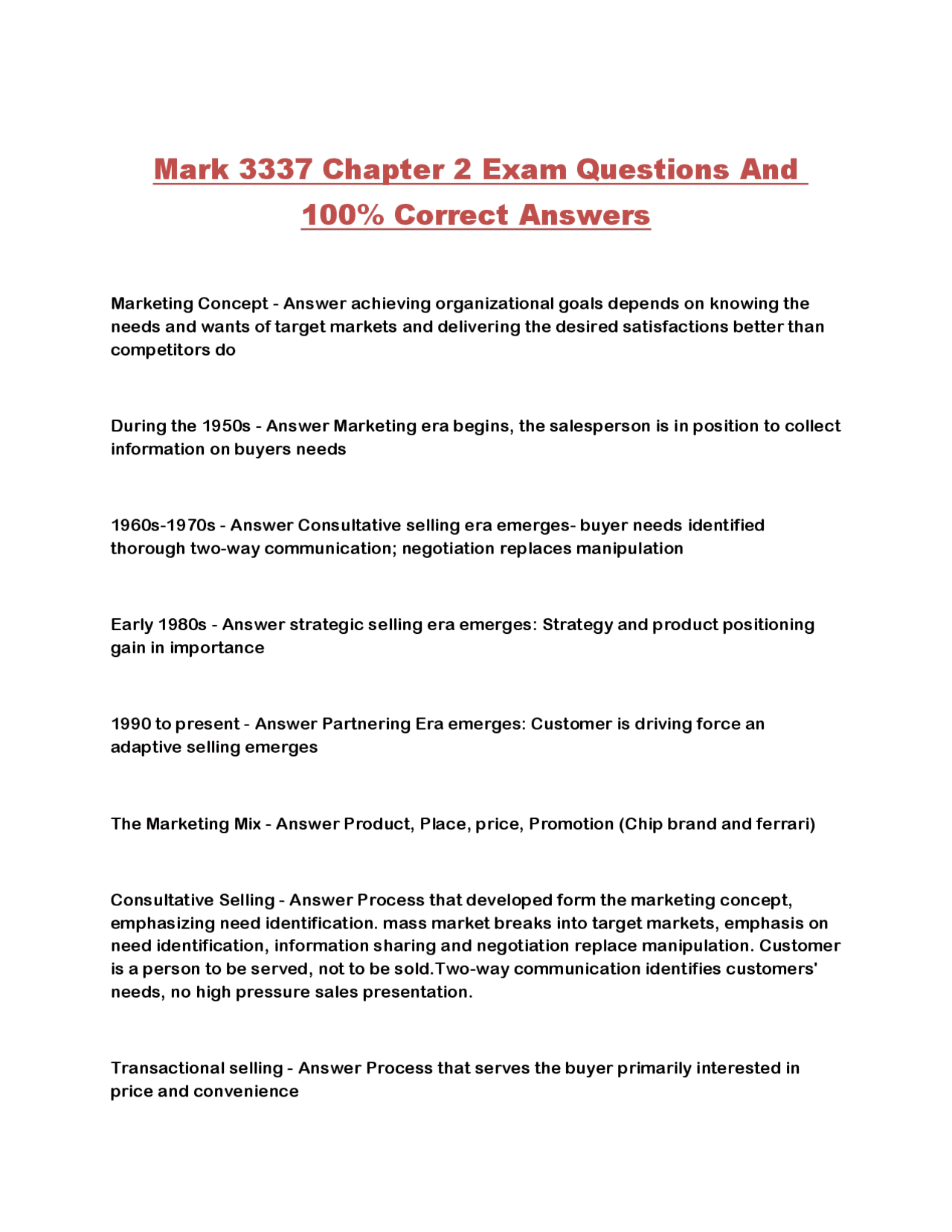 Mark 3337 Chapter 2 Exam Questions And 100% Correct Answers | Exams ...