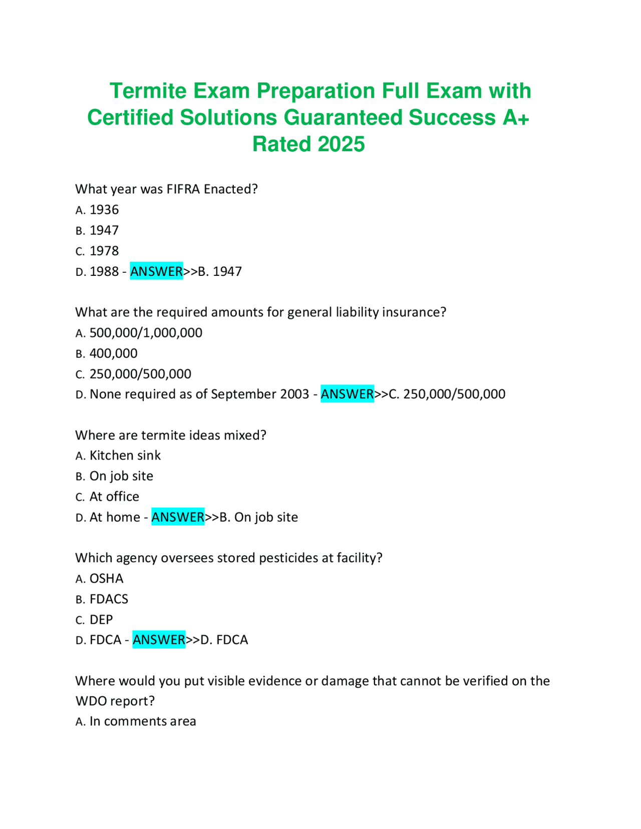 Termite Exam Preparation Full Exam with Certified Solutions Guaranteed ...