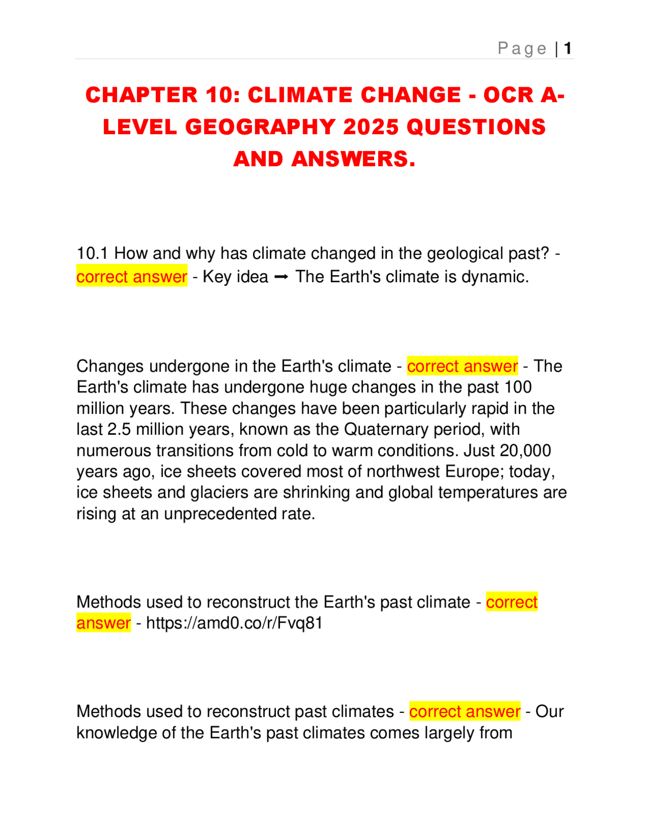 CHAPTER 10: CLIMATE CHANGE - OCR A LEVEL GEOGRAPHY 2025 QUESTIONS AND ...