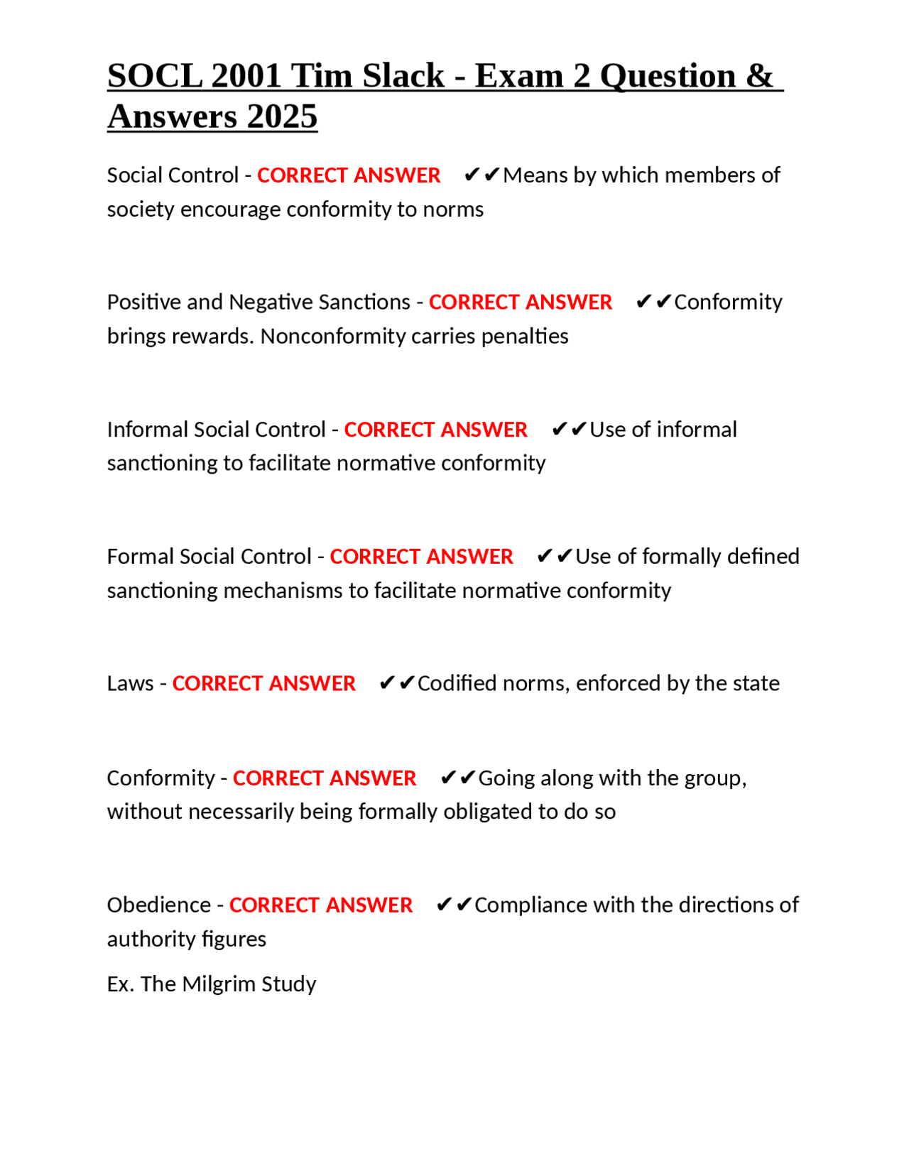 SOCL 2001 Tim Slack - Exam 2 Question & Answers 2025 | Exams Nursing ...