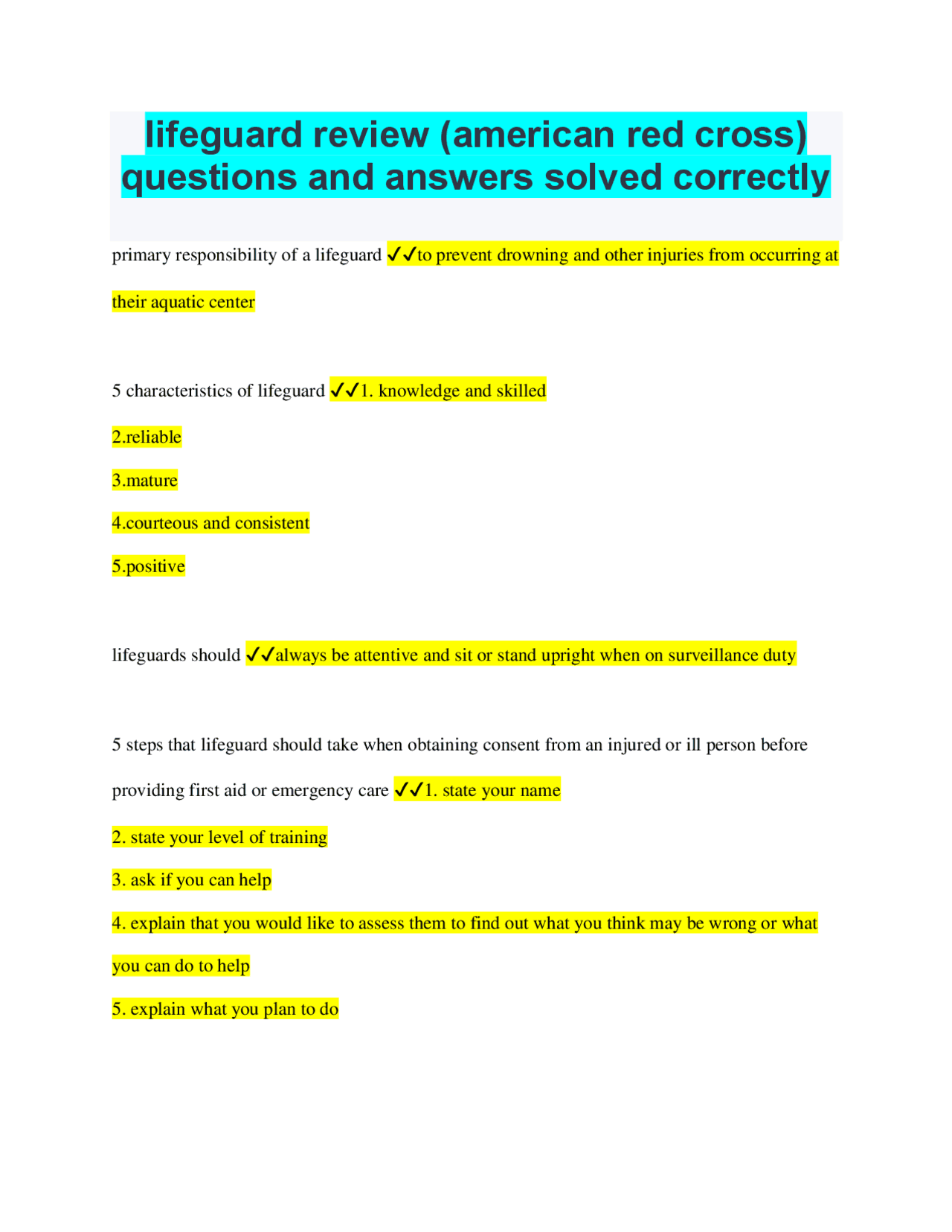 lifeguard review (american red cross) questions and answers solved ...