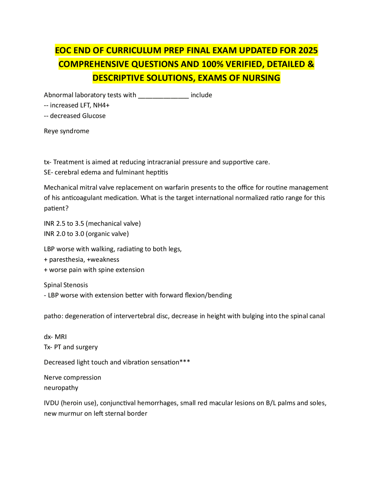 EOC END OF CURRICULUM PREP FINAL EXAM UPDATED FOR 2025 COMPREHENSIVE ...