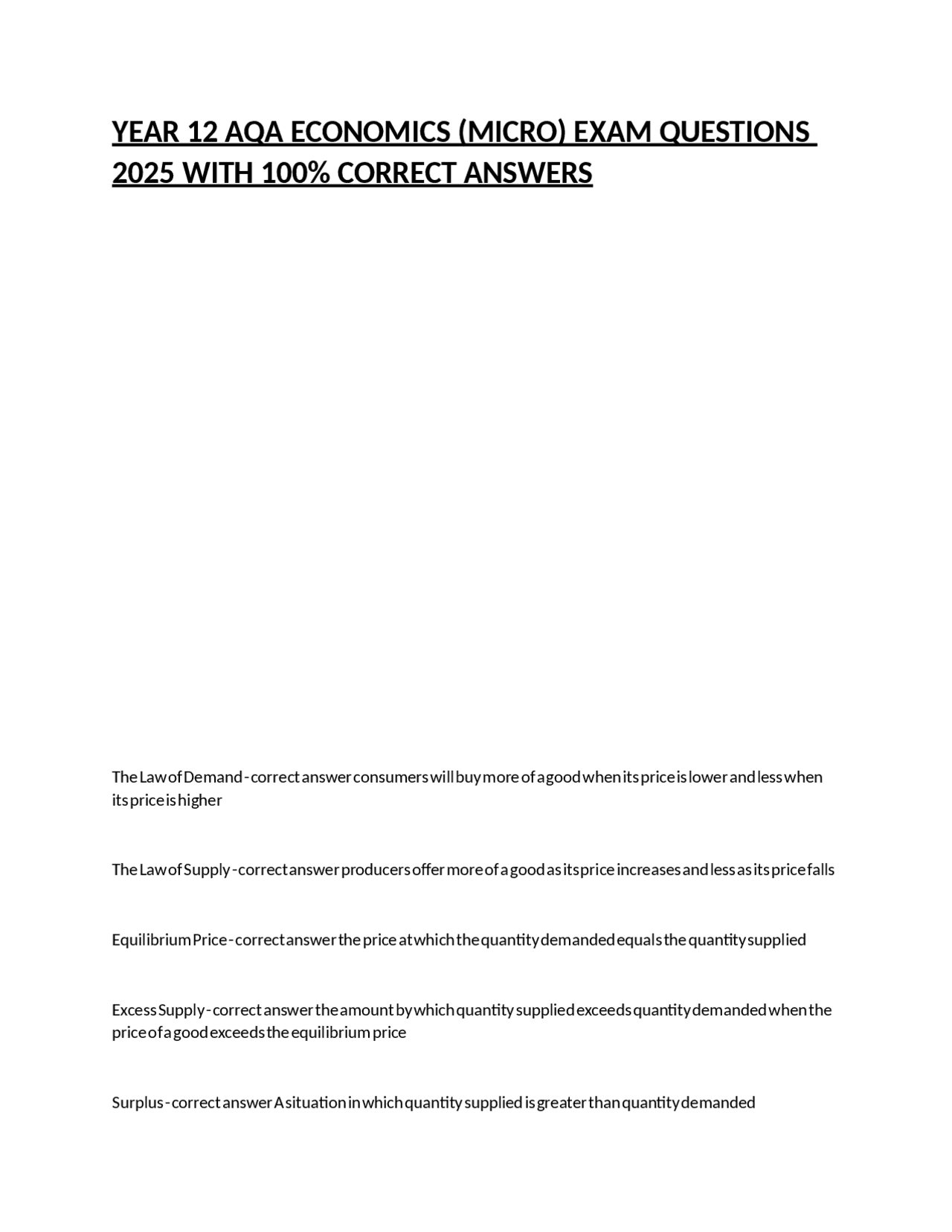 YEAR 12 AQA ECONOMICS (MICRO) EXAM QUESTIONS 2025 WITH 100% CORRECT ...