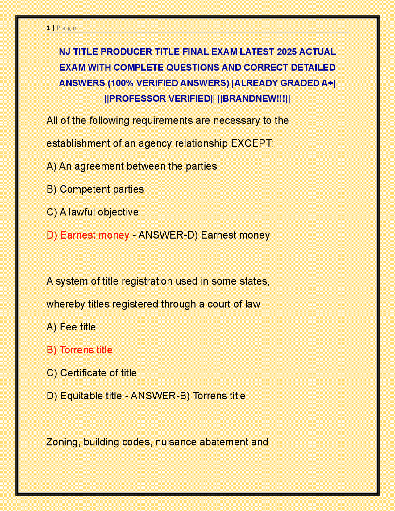 NJ Title Producer Exam 2025: Real Estate Law Questions and Answers ...