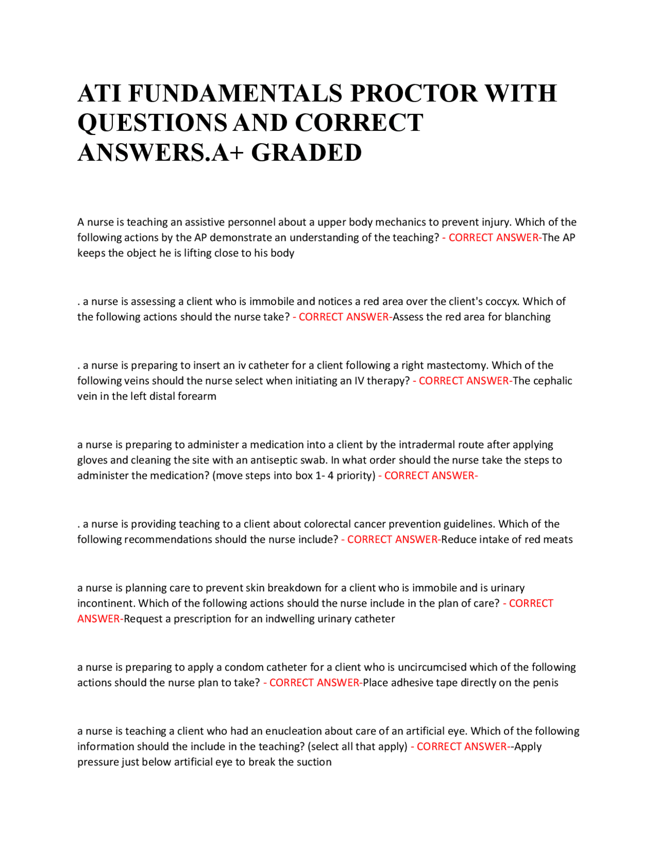 ATI FUNDAMENTALS PROCTOR WITH QUESTIONS AND CORRECT ANSWERS.pdf | Exams ...