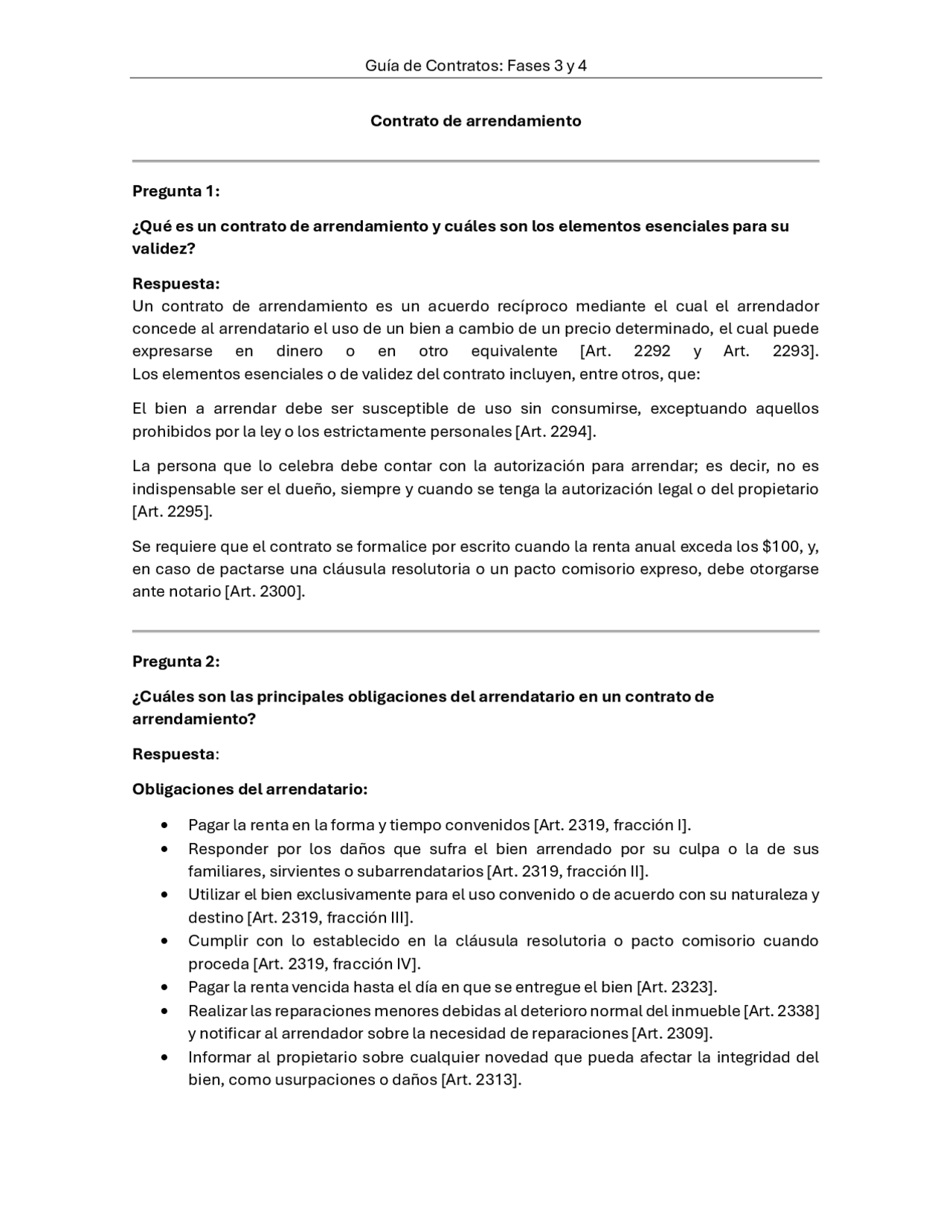 Guía de Contratos Civiles: Arrendamiento, Comodato y Otros | Study ...