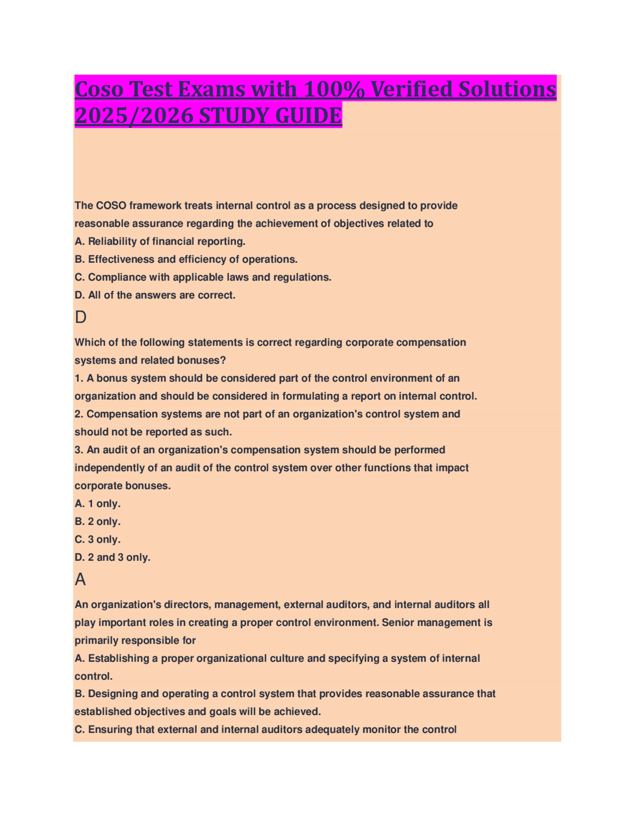 Coso Test Exams with 100% Verified Solutions 2025/2026 STUDY GUIDE ...