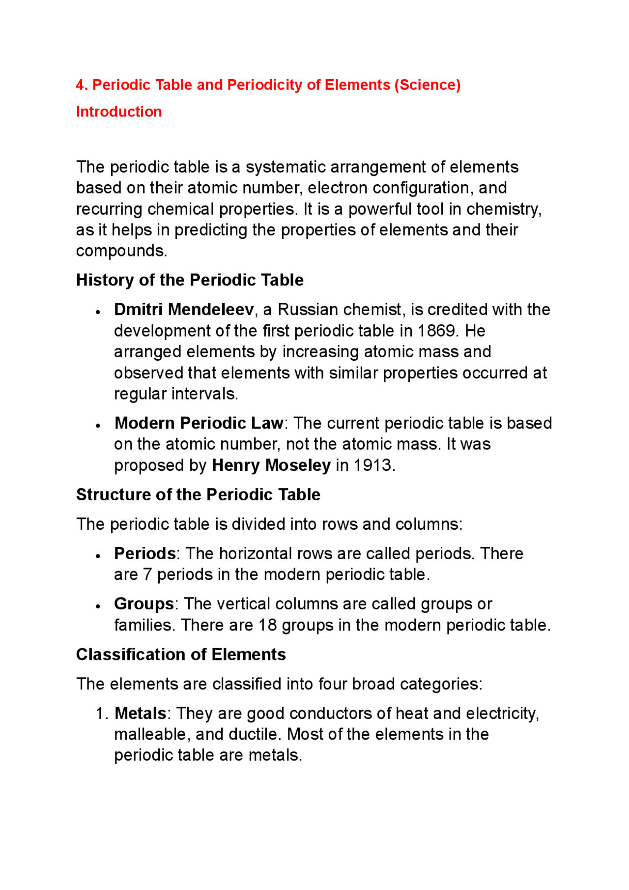 Periodic Table and Periodicity of Elements | Study notes Mathematics ...