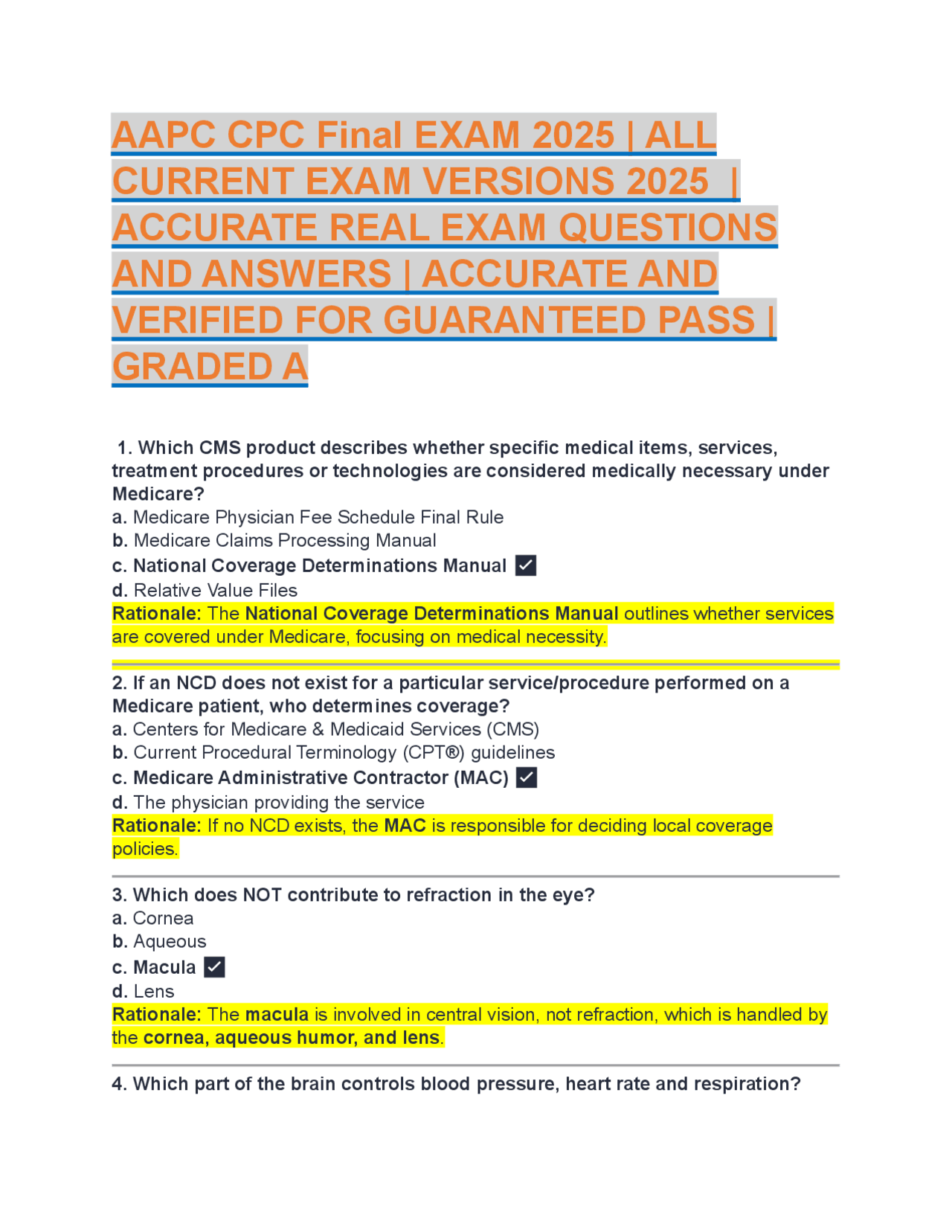 AAPC CPC Final EXAM 2025 | ALL CURRENT EXAM VERSIONS 2025 | ACCURATE ...